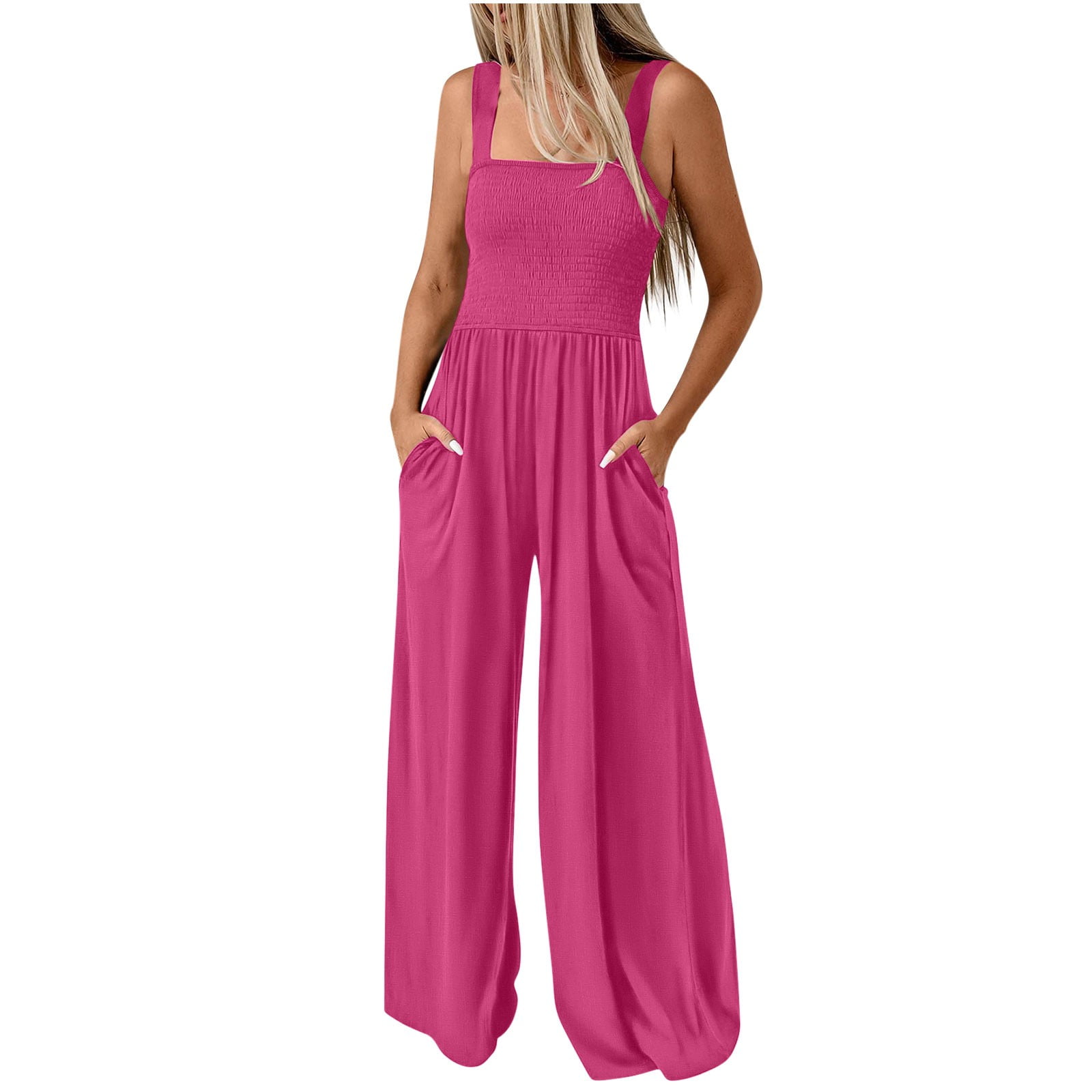 Trendy Smocked Jumpsuits Womens Casual Dressy Overalls One Piece ...