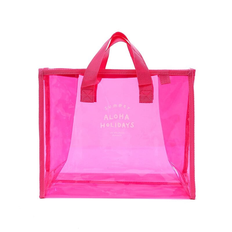 Trendy Summer Large Jelly Handbag Women Hot Pink Transparent Vinyl ...