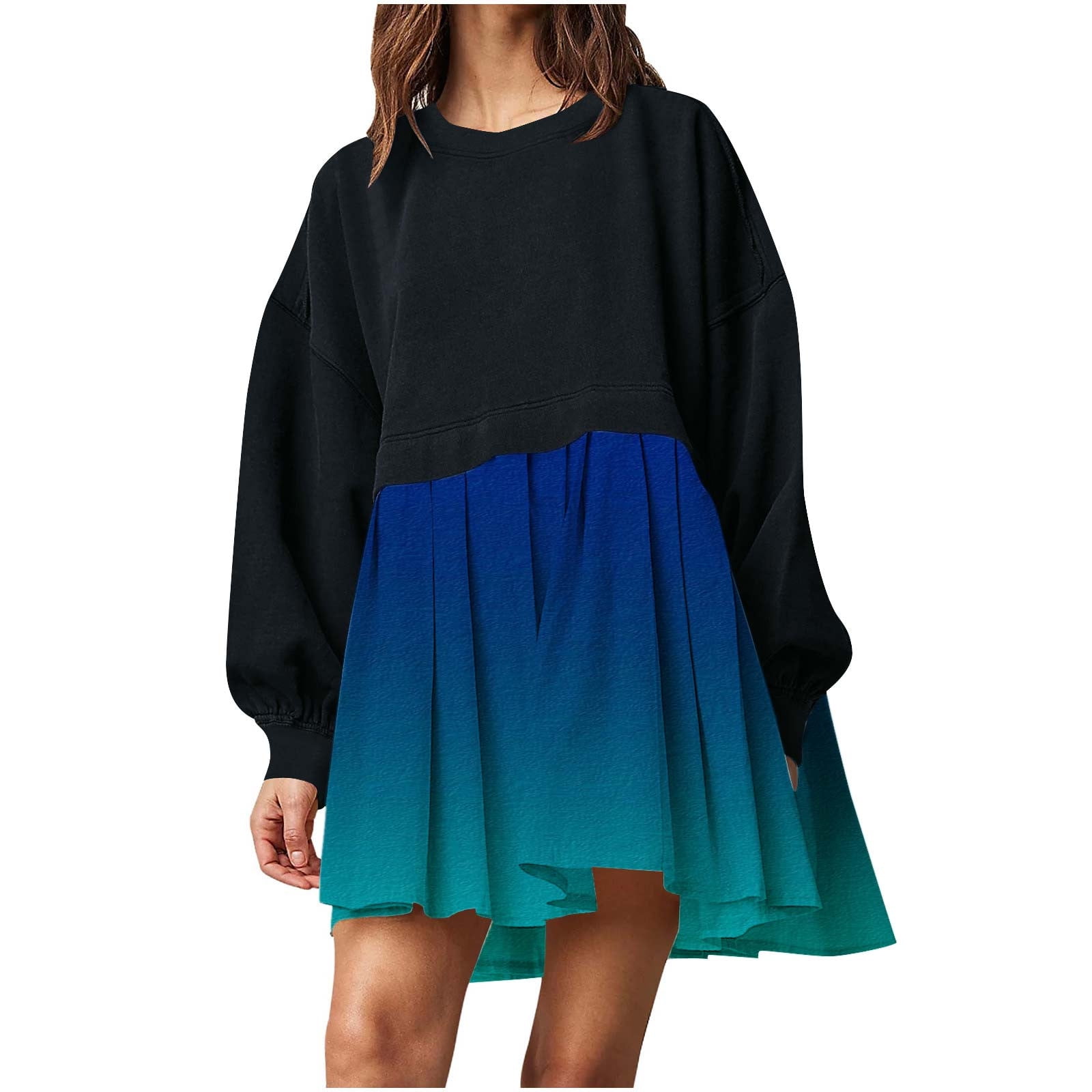 Trendy Sweatshirt Dress for Women Loose Crewneck Long Sleeve Pullover ...