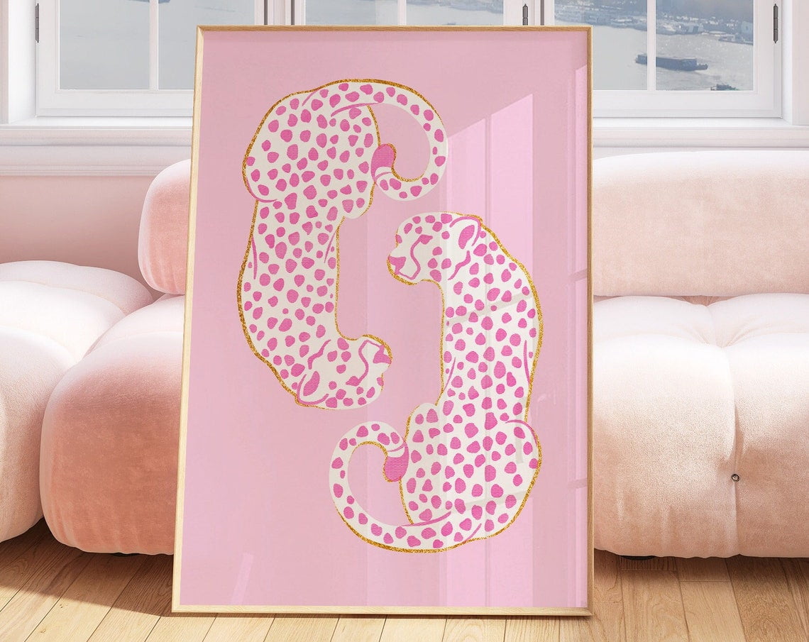 Trendy Wall Art Cheetah Print Animal Decor, Pink Wall Art Leopard Print ...