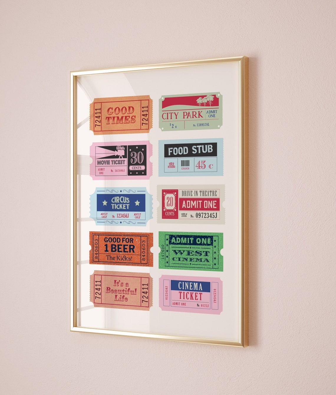 Trendy Wall Art, Pink Retro Print, Life Ticket Stub Poster, College ...