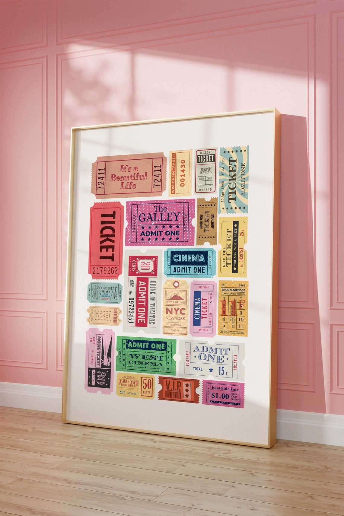 Trendy Wall Art, Pink Retro Print, Life Ticket Stub Poster, College Apartment Poster, Dorm Room ...