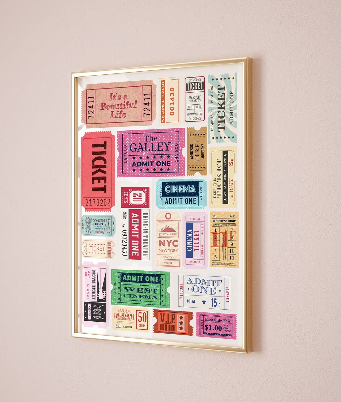 Trendy Wall Art, Pink Retro Print, Life Ticket Stub Poster, College ...