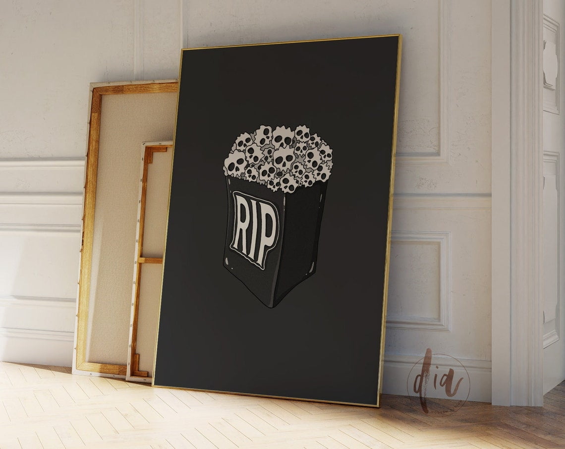 Trendy Wall Art, Scull Popcorn Print, Spooky Aesthetic Wall Art, Modern ...
