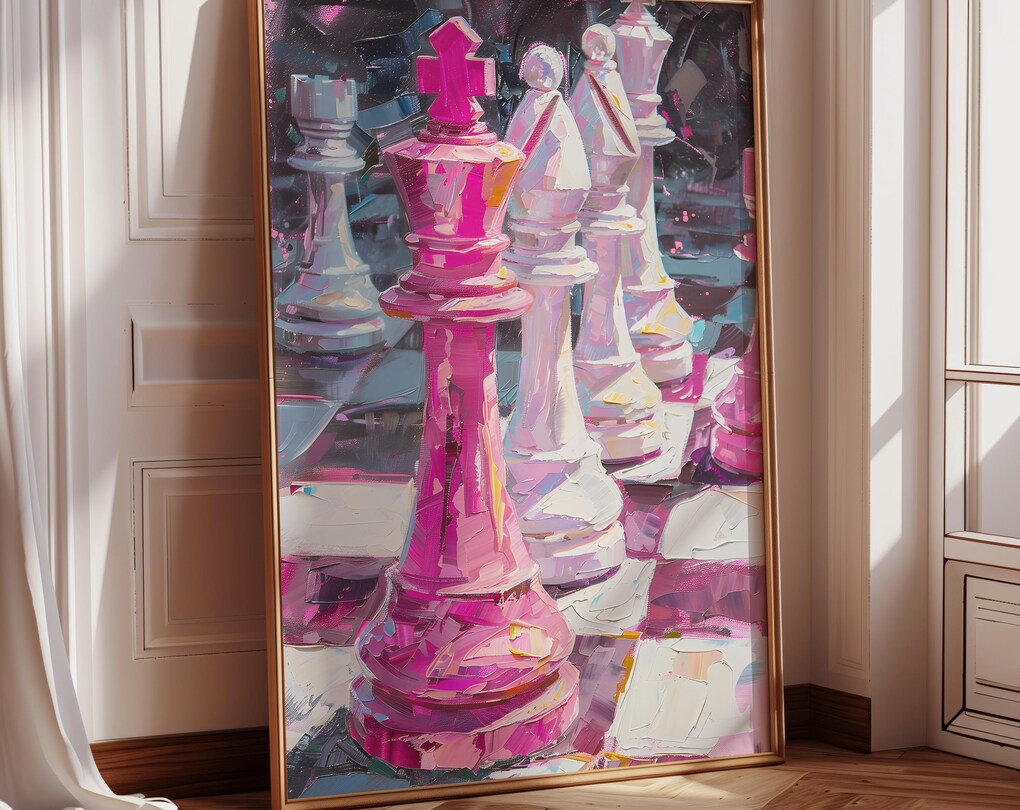 Trendy Wall Decor: Queen Chess Piece Pink Printable Poster, Maximalist ...