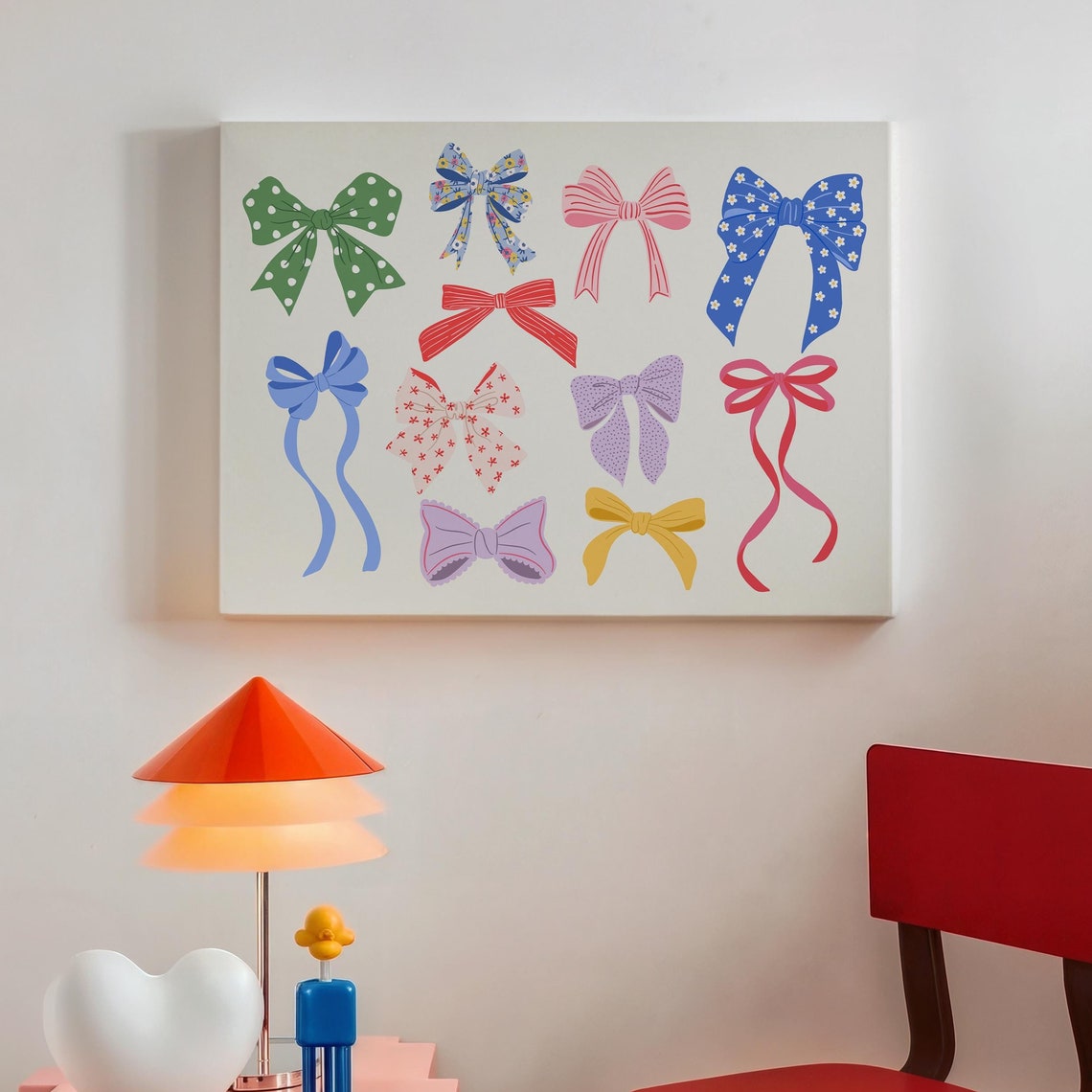 Trendy Watercolor Bows Print, Chinoiserie Art, Pastel Coquette Bows ...