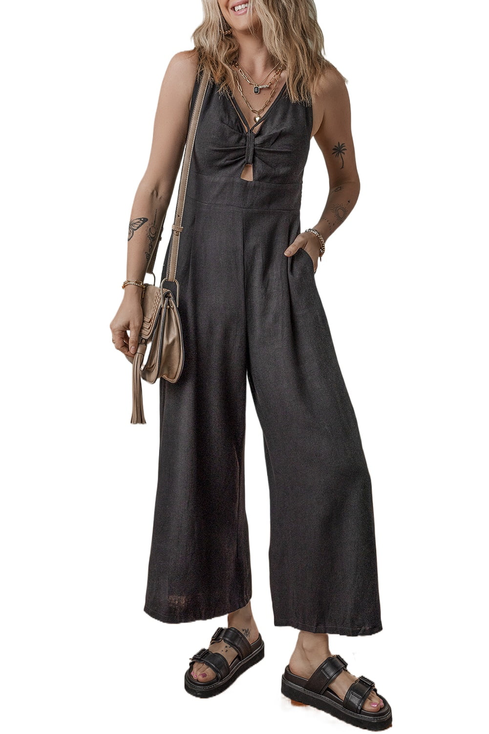 Trendy Wide Leg Jumpsuit for Women - Flattering Fit with Smocked Back ...