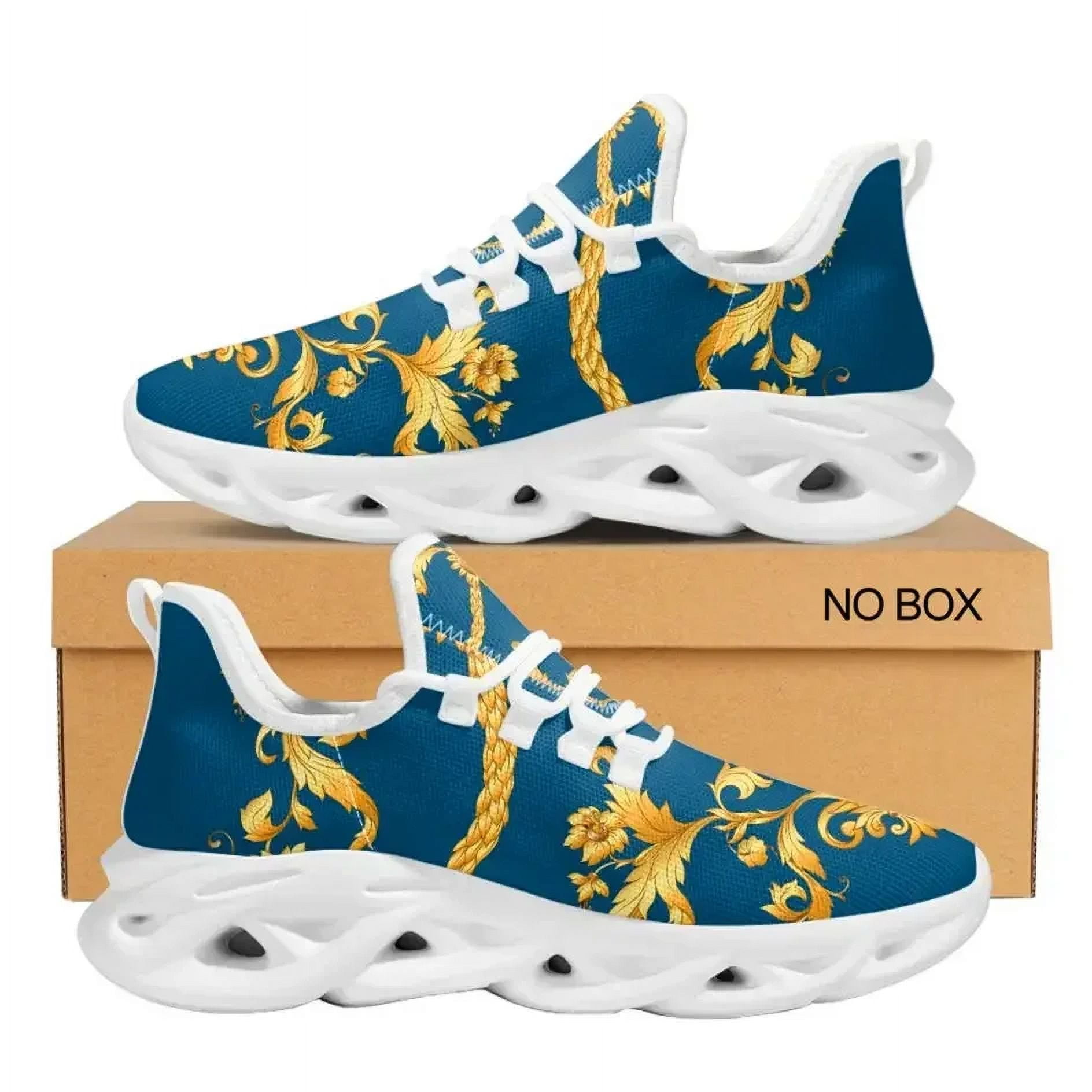 Trendy Women Sneakers Luxury Golden Floral Design Lace Up Couple ...