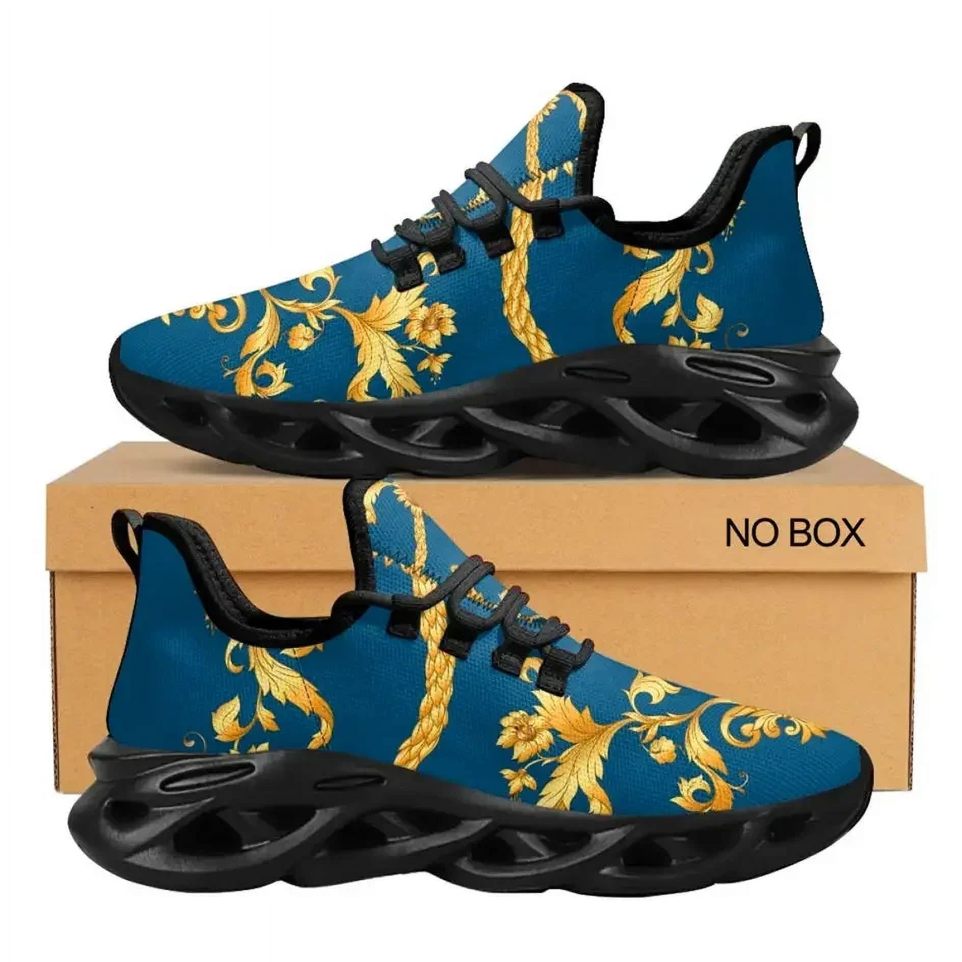 Trendy Women Sneakers Luxury Golden Floral Design Lace Up Couple ...