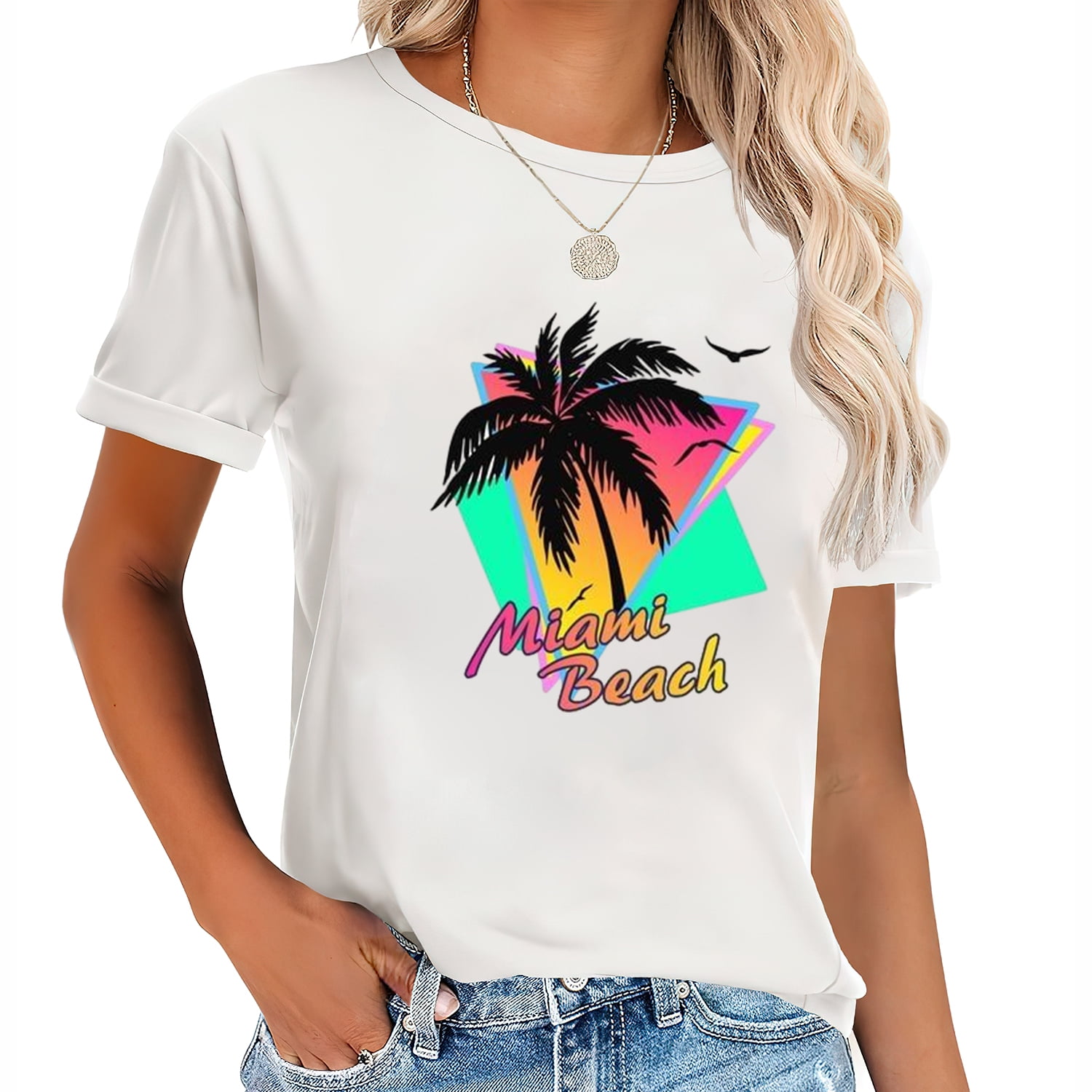Trendy Women's Graphic Tee - Miami Beach Theme - Walmart.com