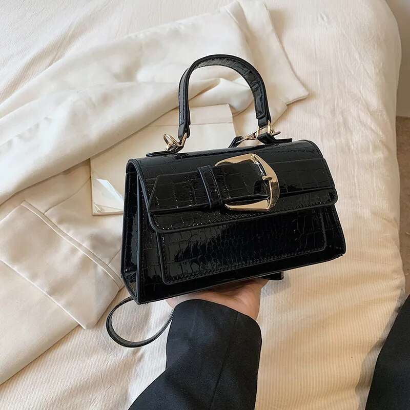 Trendy Women's Small Square Handbag in Genuine Leather with Croc Print ...