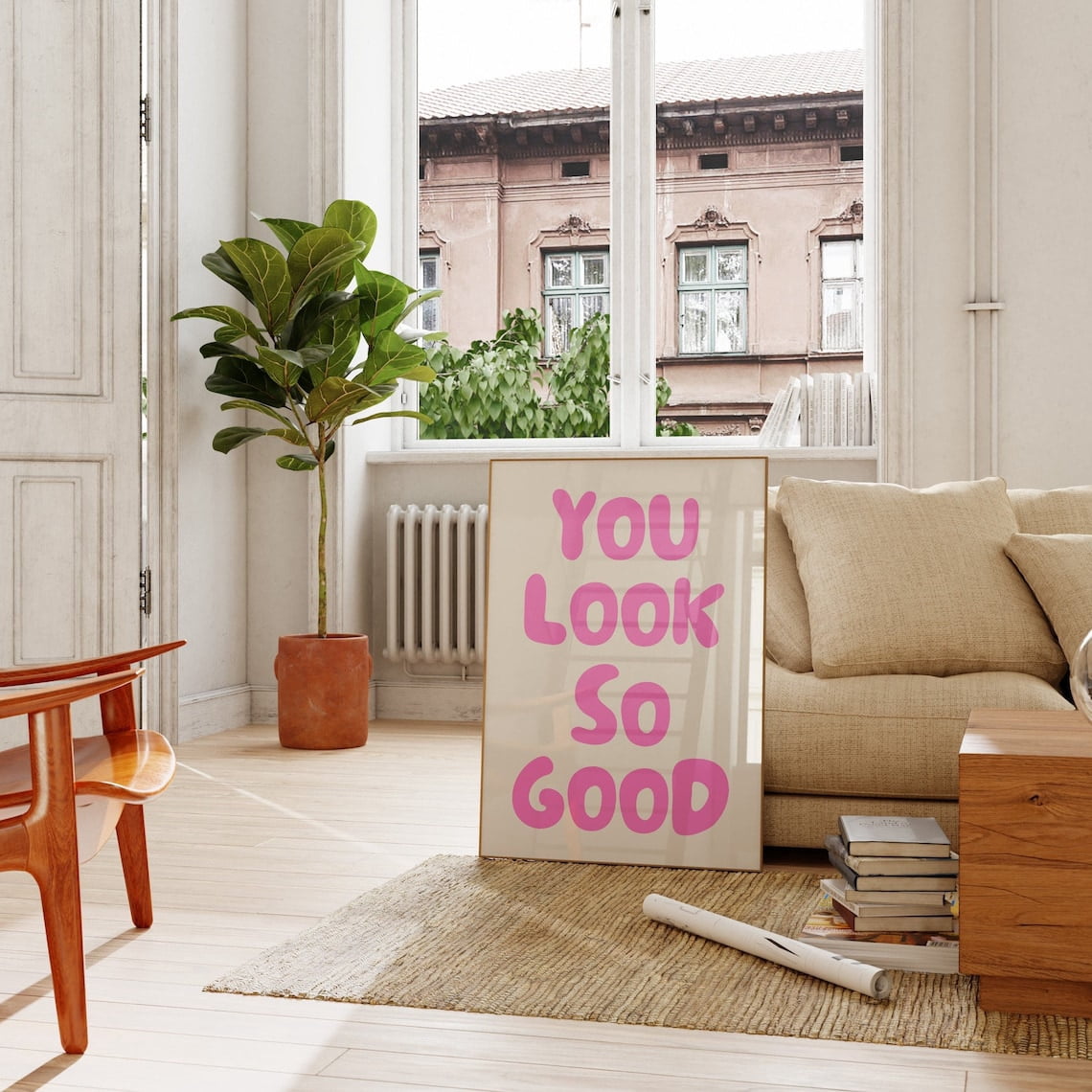 Trendy You Look So Good Wall Art, Pink Retro Aesthetic Poster, Bathroom ...