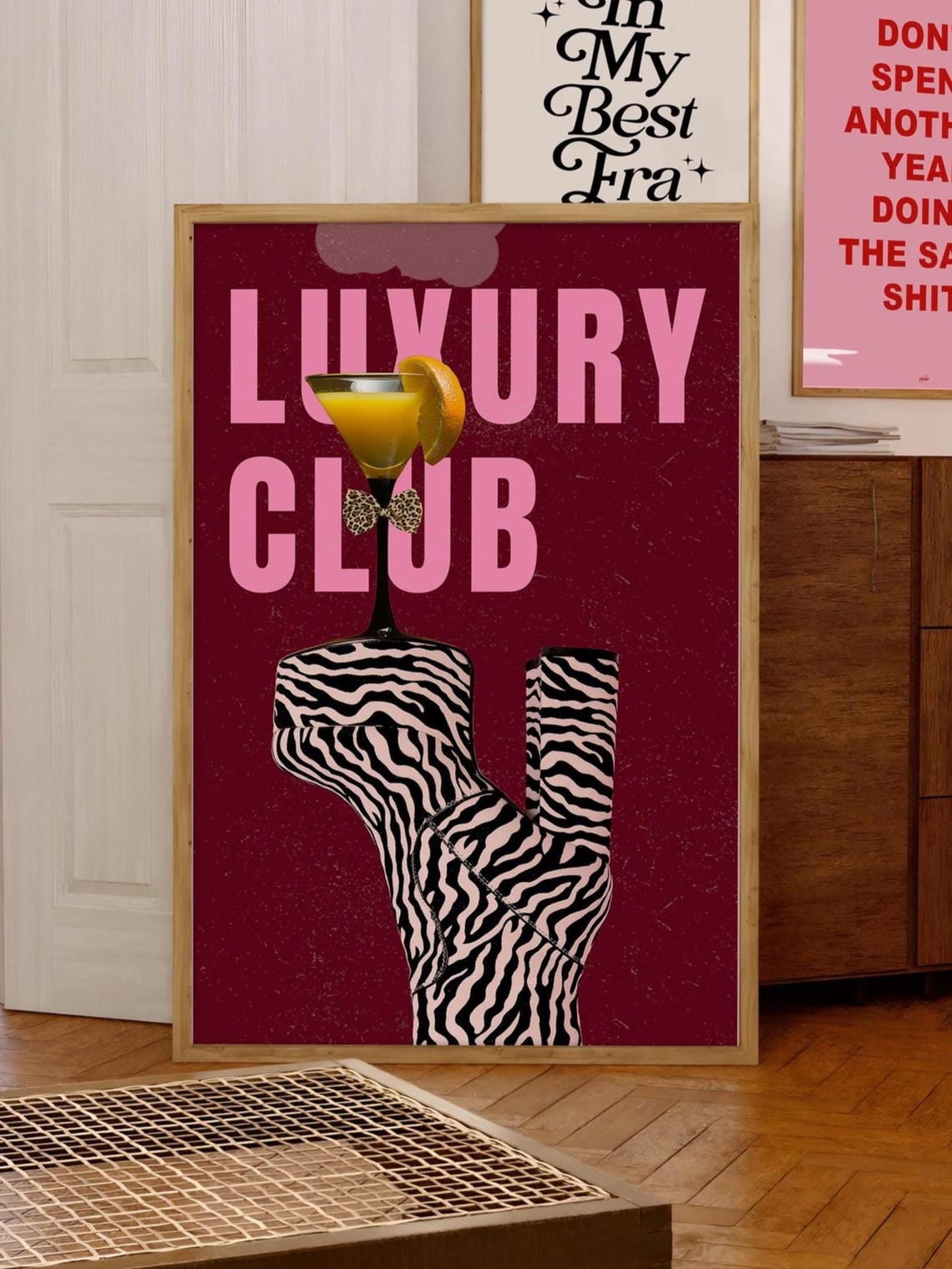 Trendy Zebra Print Boots, Martini Cocktail Luxury Club Poster, Retro It ...