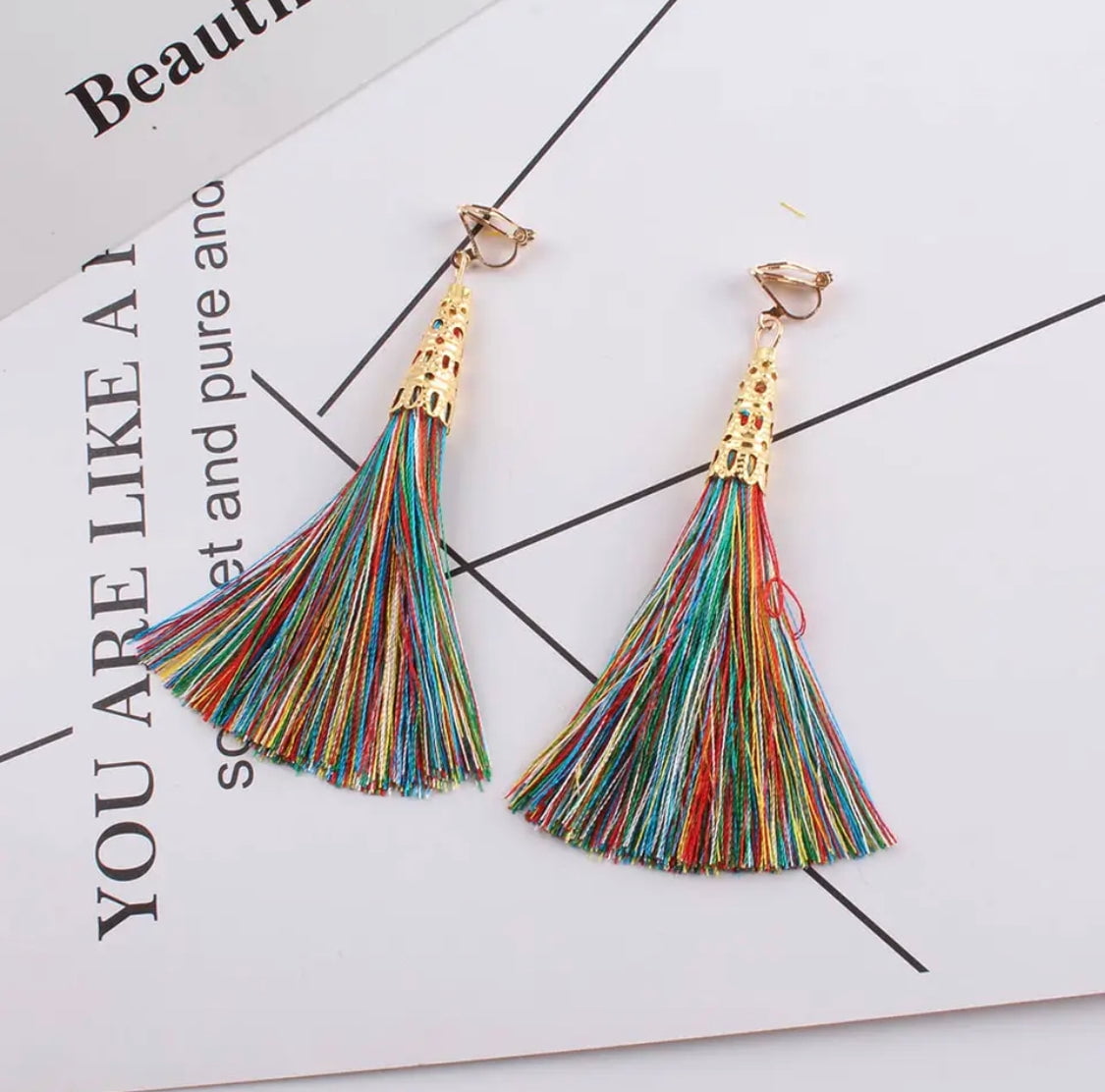 Trendy clip on 3 3/4" long gold top string earrings in a variety of ...