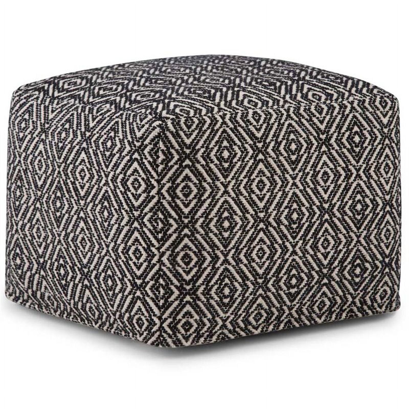 Trent Home Boho Square Pouf in Patterned Black and Natural Cotton ...
