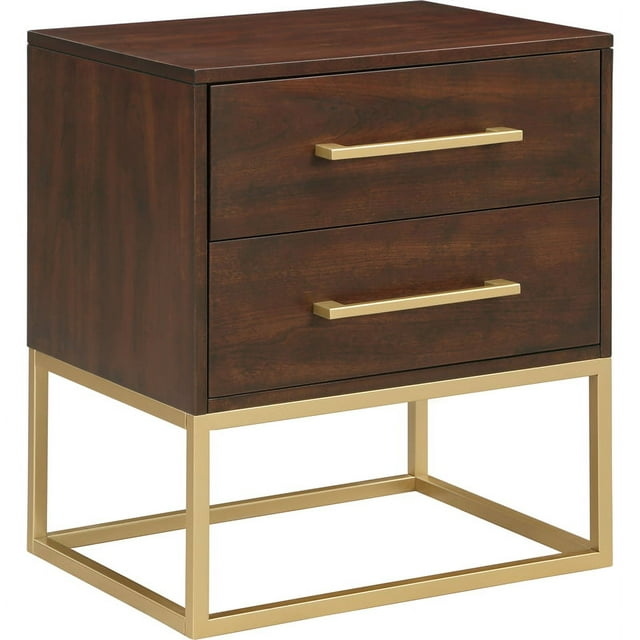 Trent Home Contemporary Wood Night Stand in Dark Cherry/Brushed Gold ...
