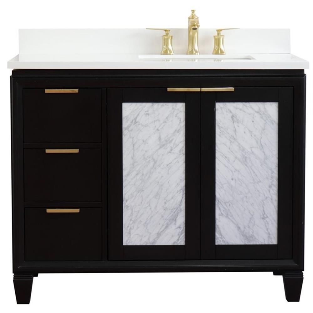 Trento 43" Vanity with Right Rectangle Sink in Blue/White Quartz Stone ...