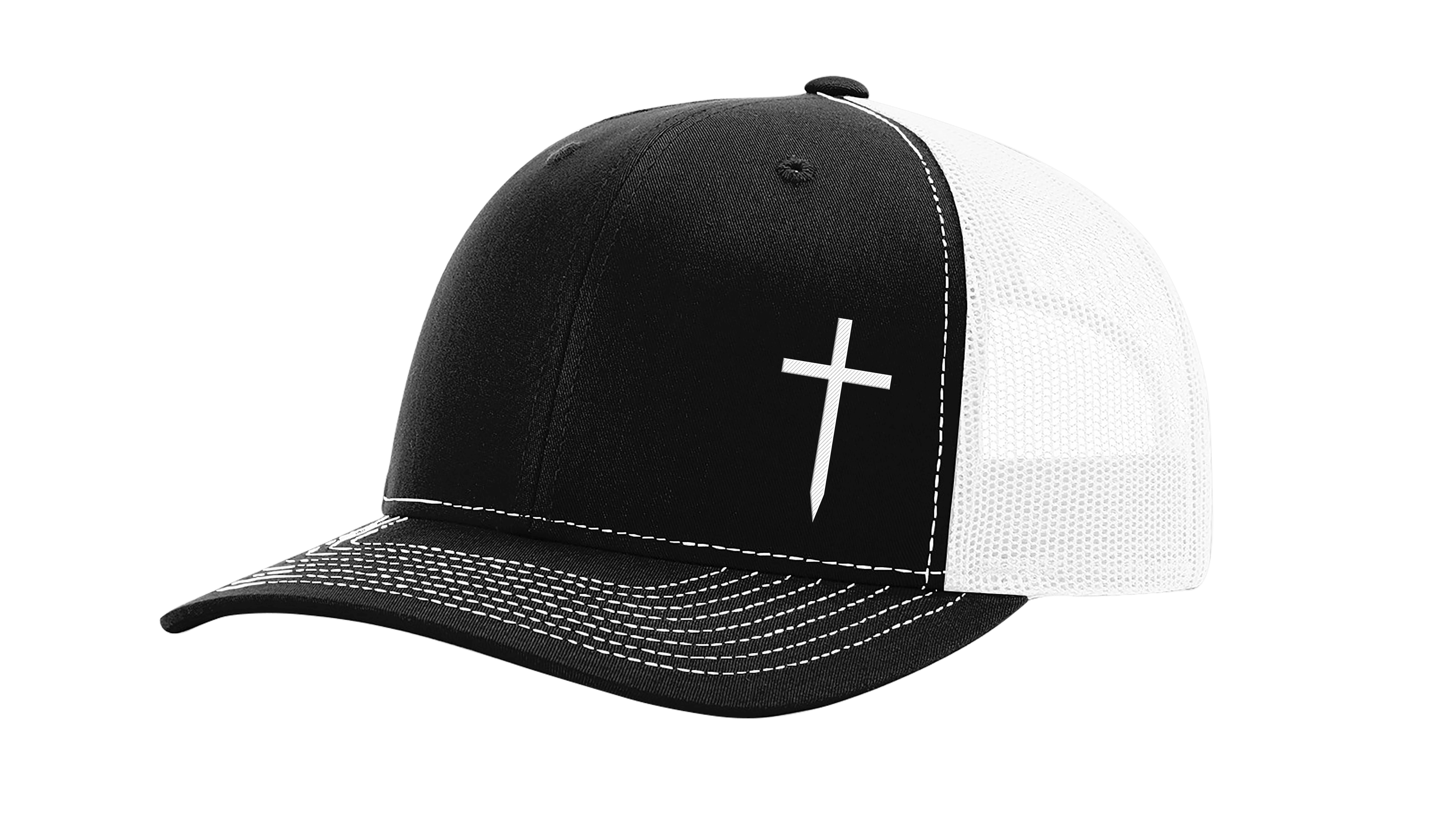 Trenz Shirt Company Christian Embroidered Cross Hat, Black/White ...