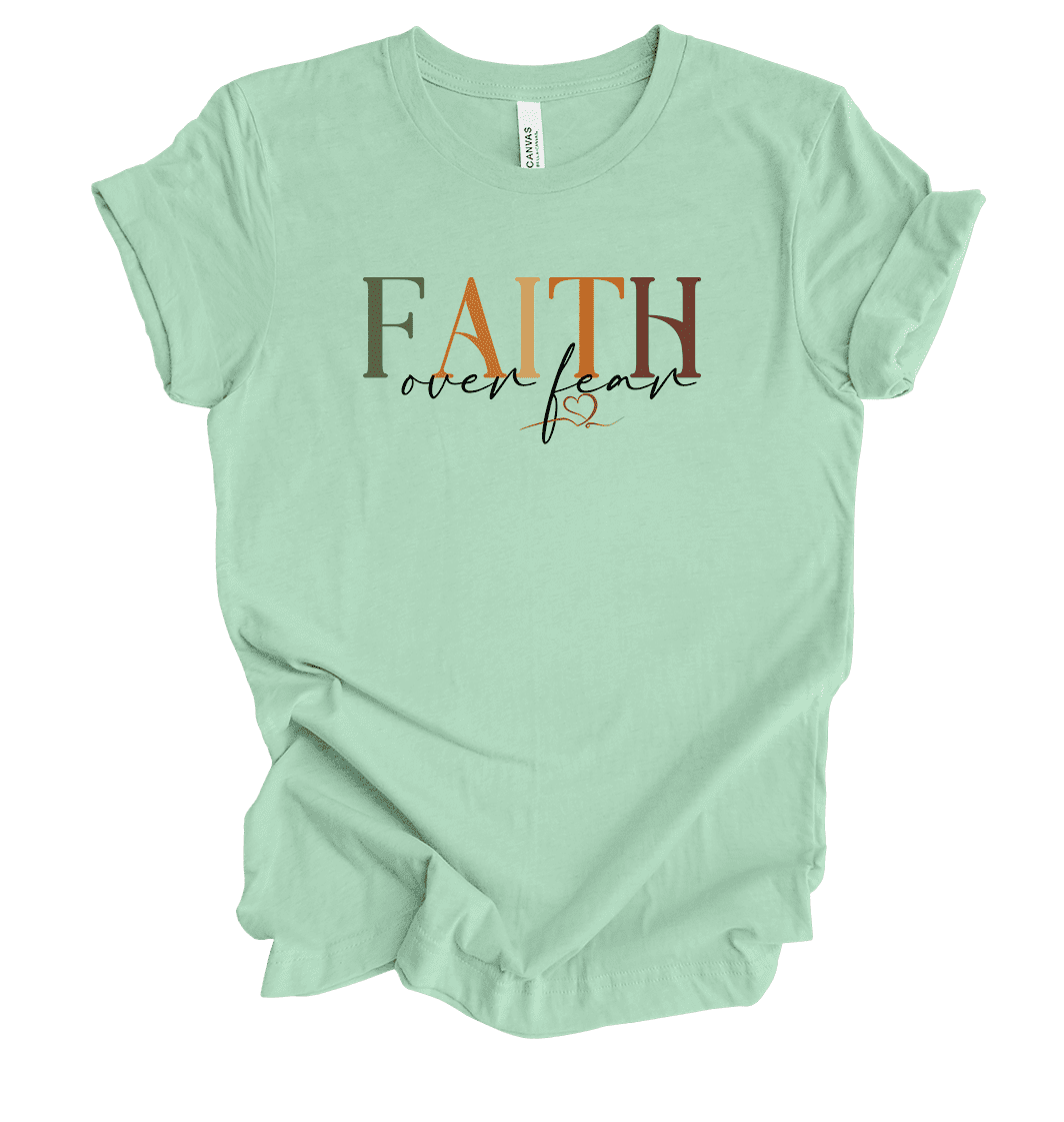 Trenz Shirt Company Christian Tee Cursive Faith Over Fear With Heart ...
