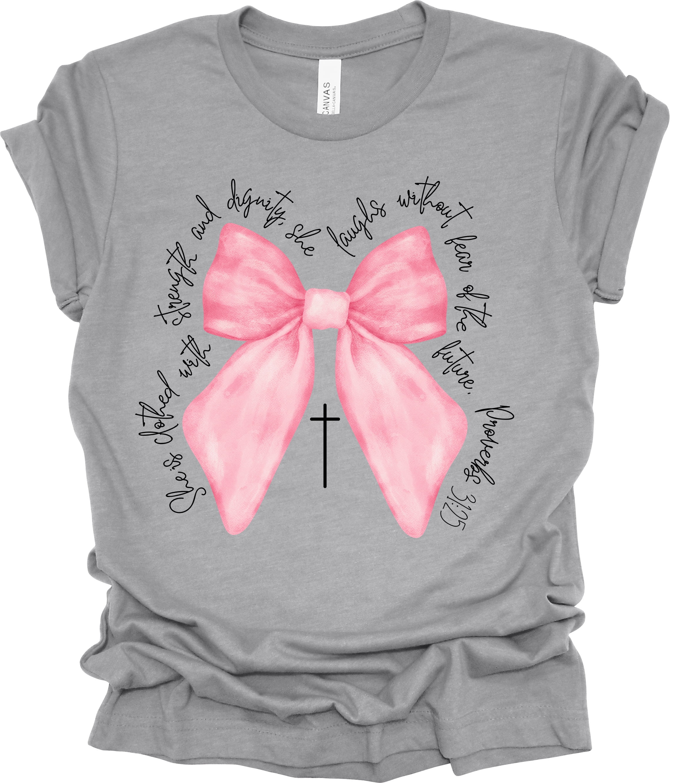 Trenz Shirt Company Coquette Bow With Cross Proverbs 31:25 Short Sleeve ...