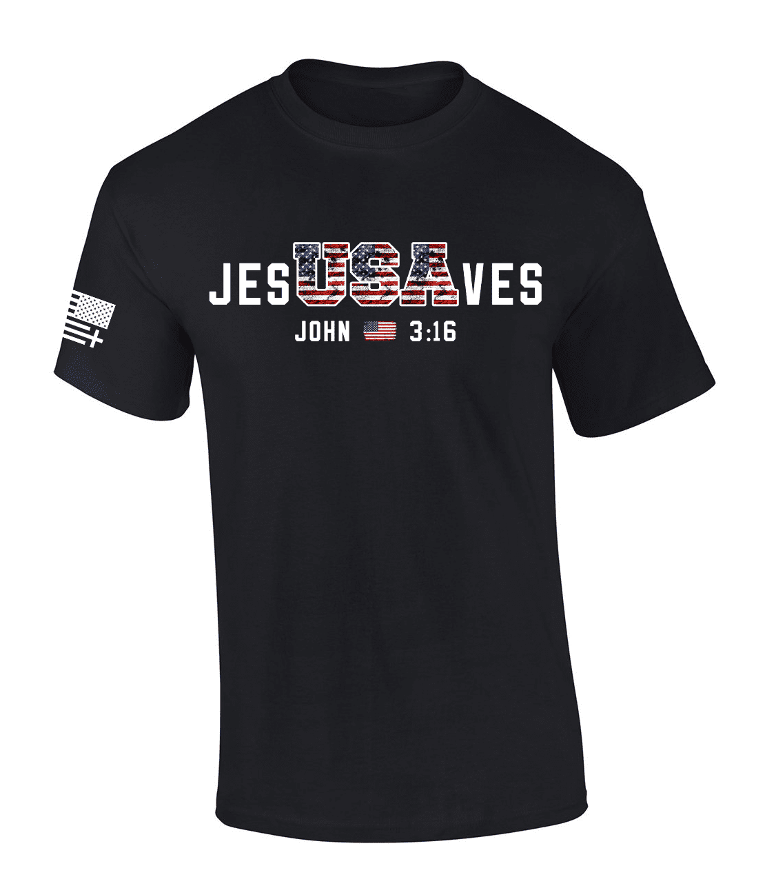 Trenz Shirt Company Men’s USA Flag Filled Jesus Saves USA Flag John 3: ...