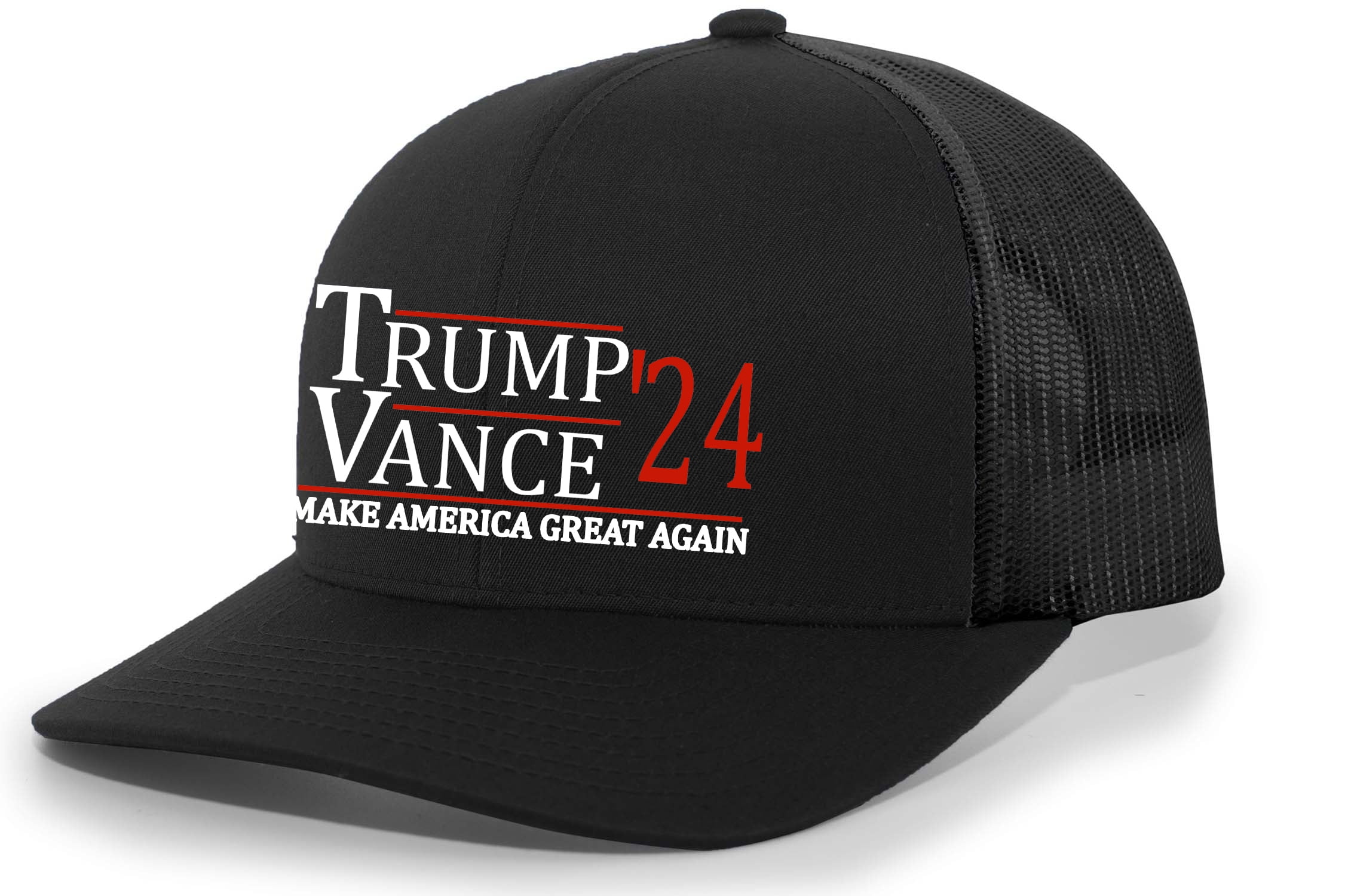 Trenz Shirt Company Trump Vance 2024 Make America Great Again Mesh Back Trucker Hat, Black/Black ...