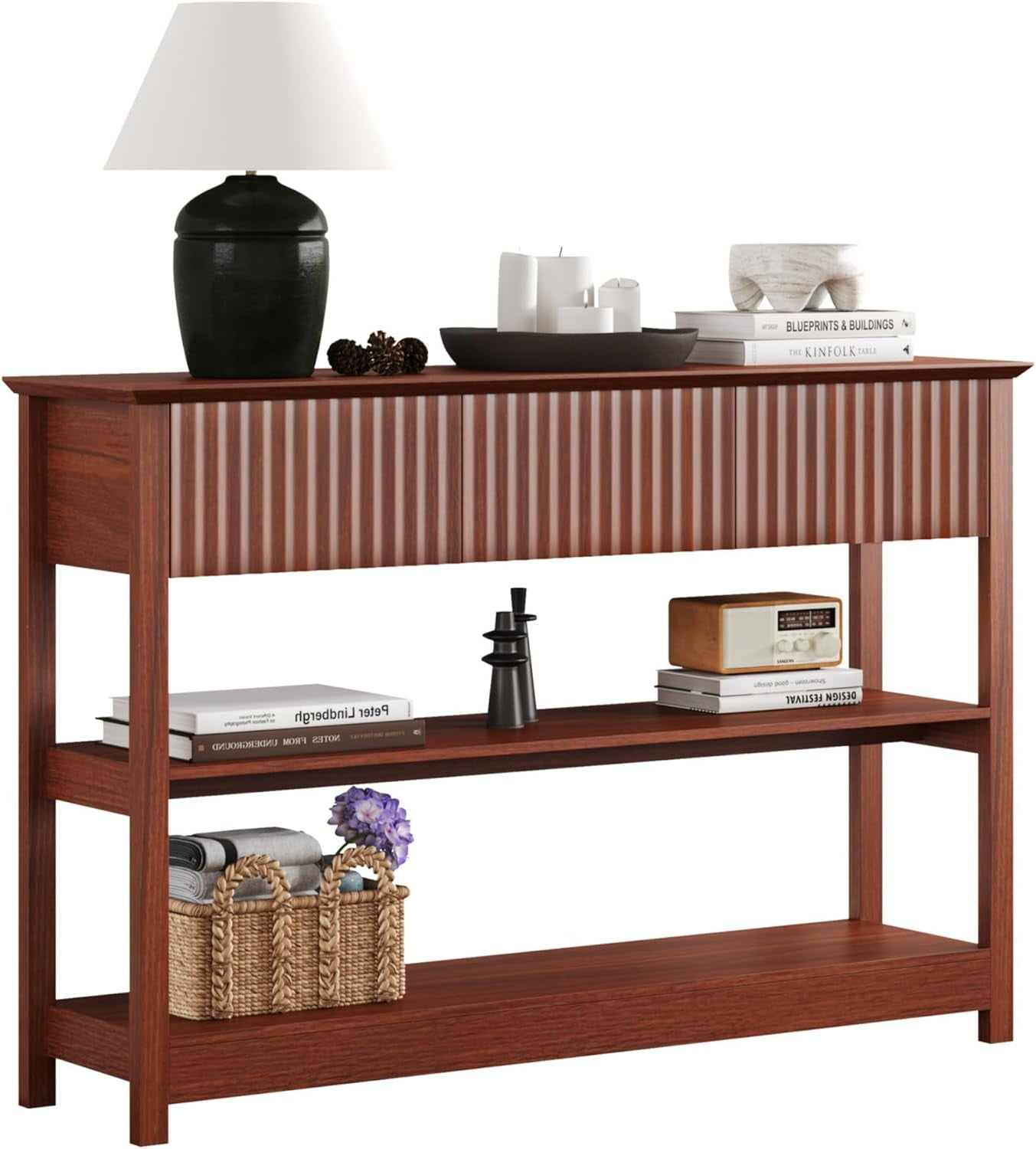 Treocho 47" Fluted Console Table with Drawers, Narrow Entryway Tables ...