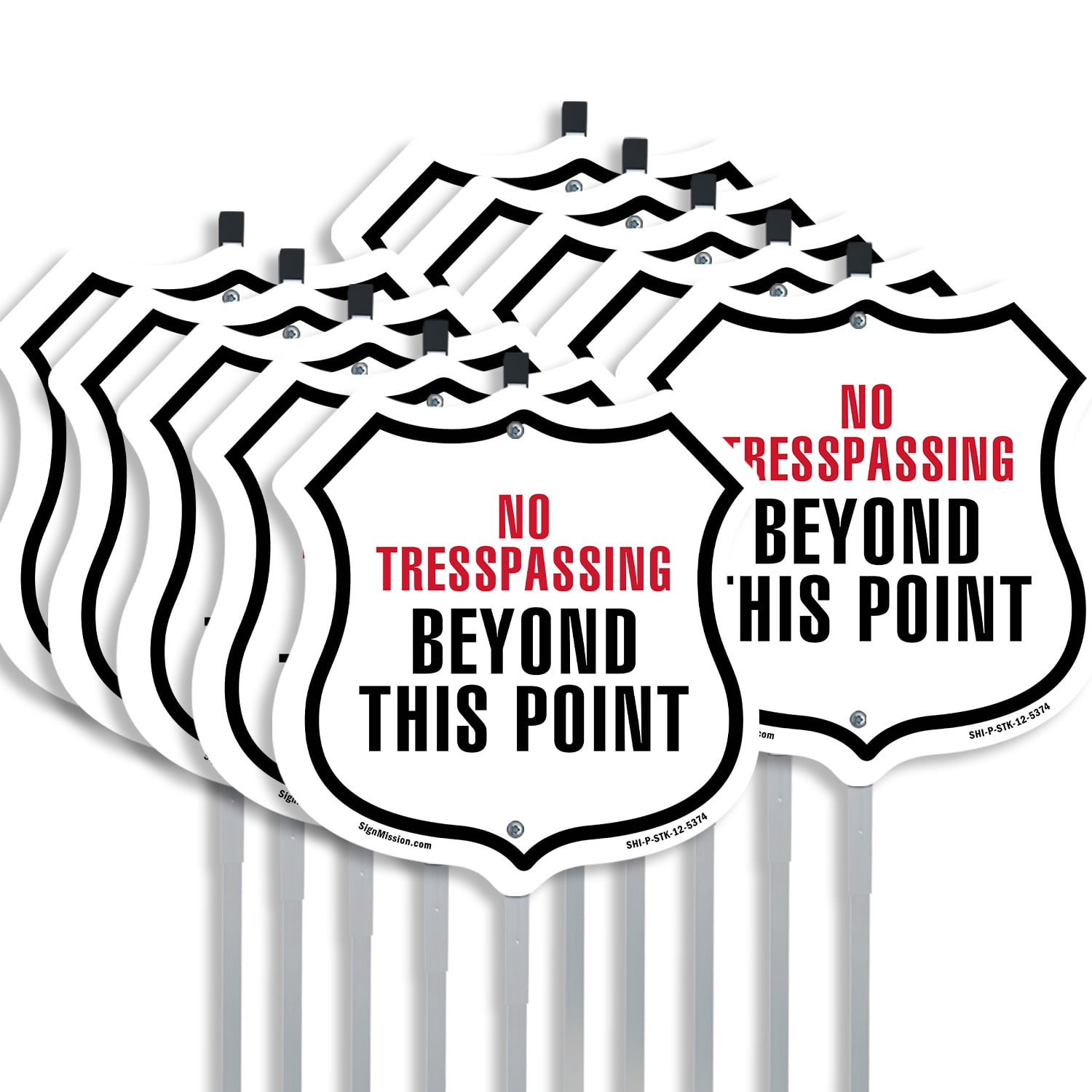 No Trespassing Beyond This Point (10 Pack) 12 inch X 12 inch Shield Shaped Commercial Grade ...