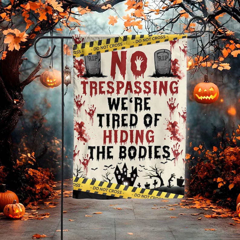 No Trespassing Halloween Garden Flag, Bloody Halloween Garden Flag ...