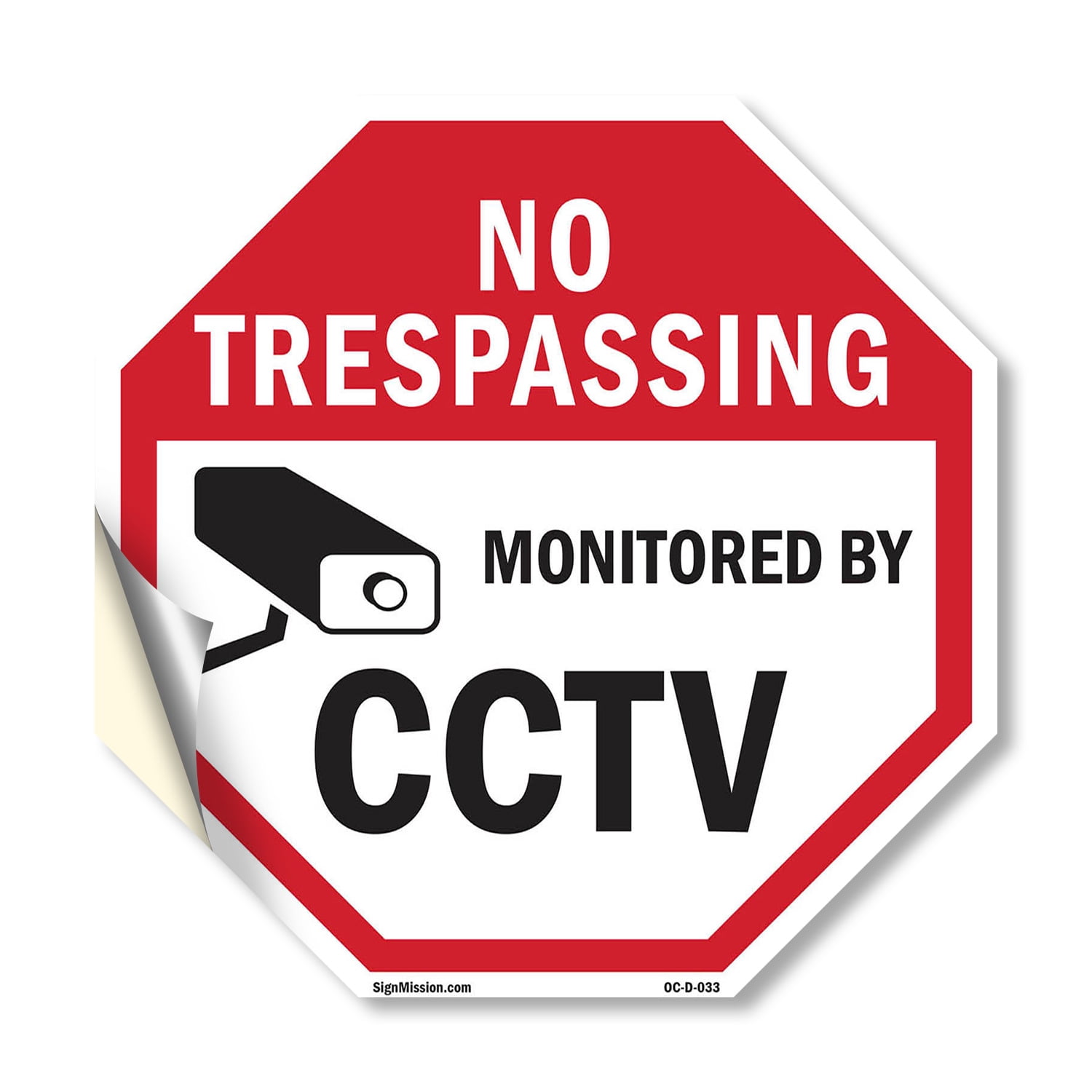 No Trespassing Monitored By CCTV 18 inch X 18 inch Octagon Vinyl Label ...
