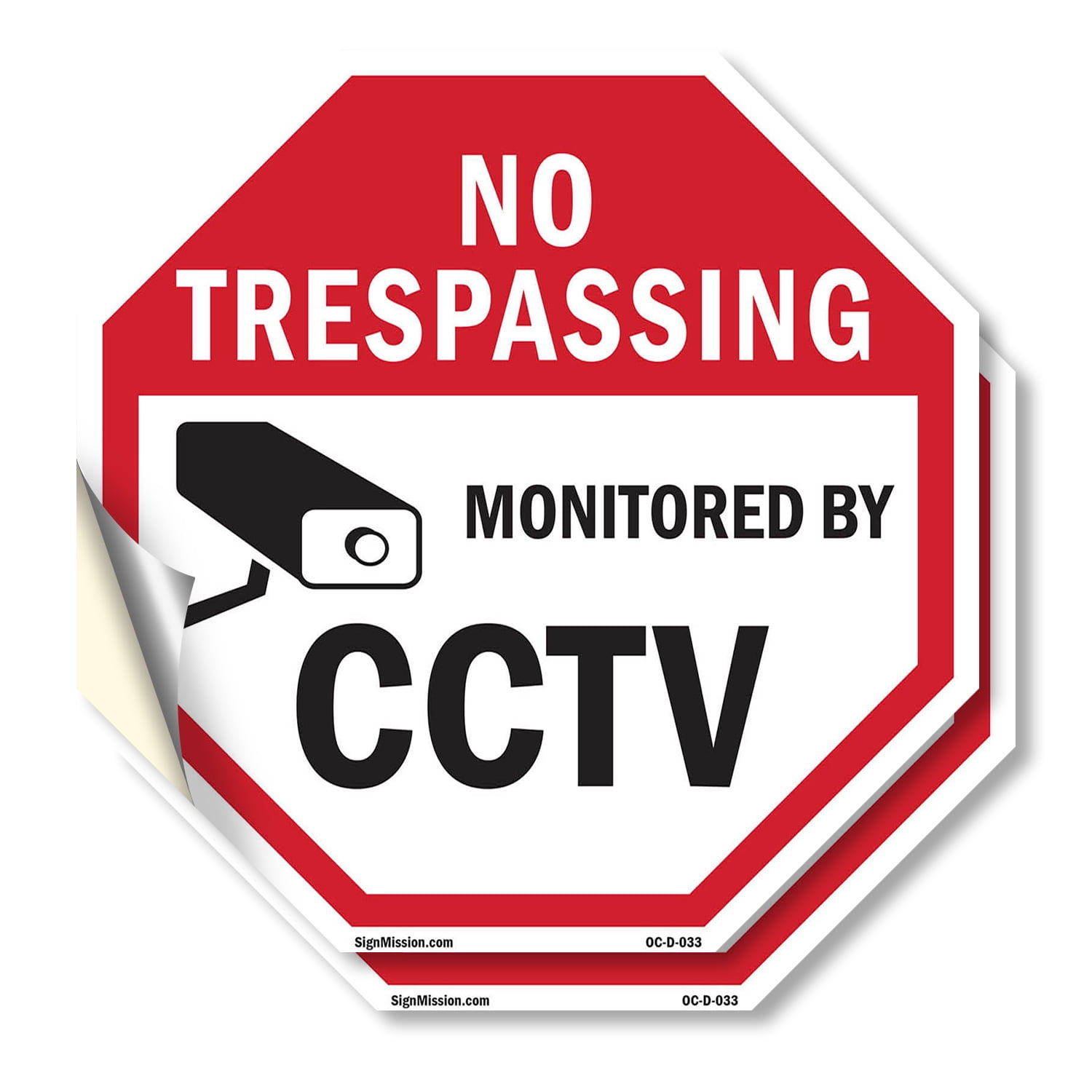 No Trespassing Monitored By CCTV (2 Pack) 6 inch X 6 inch Octagon Vinyl ...