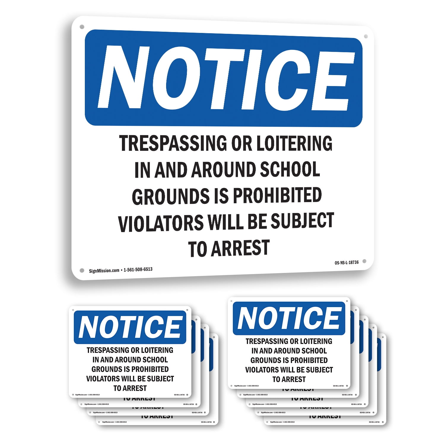 Trespassing Or Loitering In And Around School OSHA Notice Rigid Plastic ...