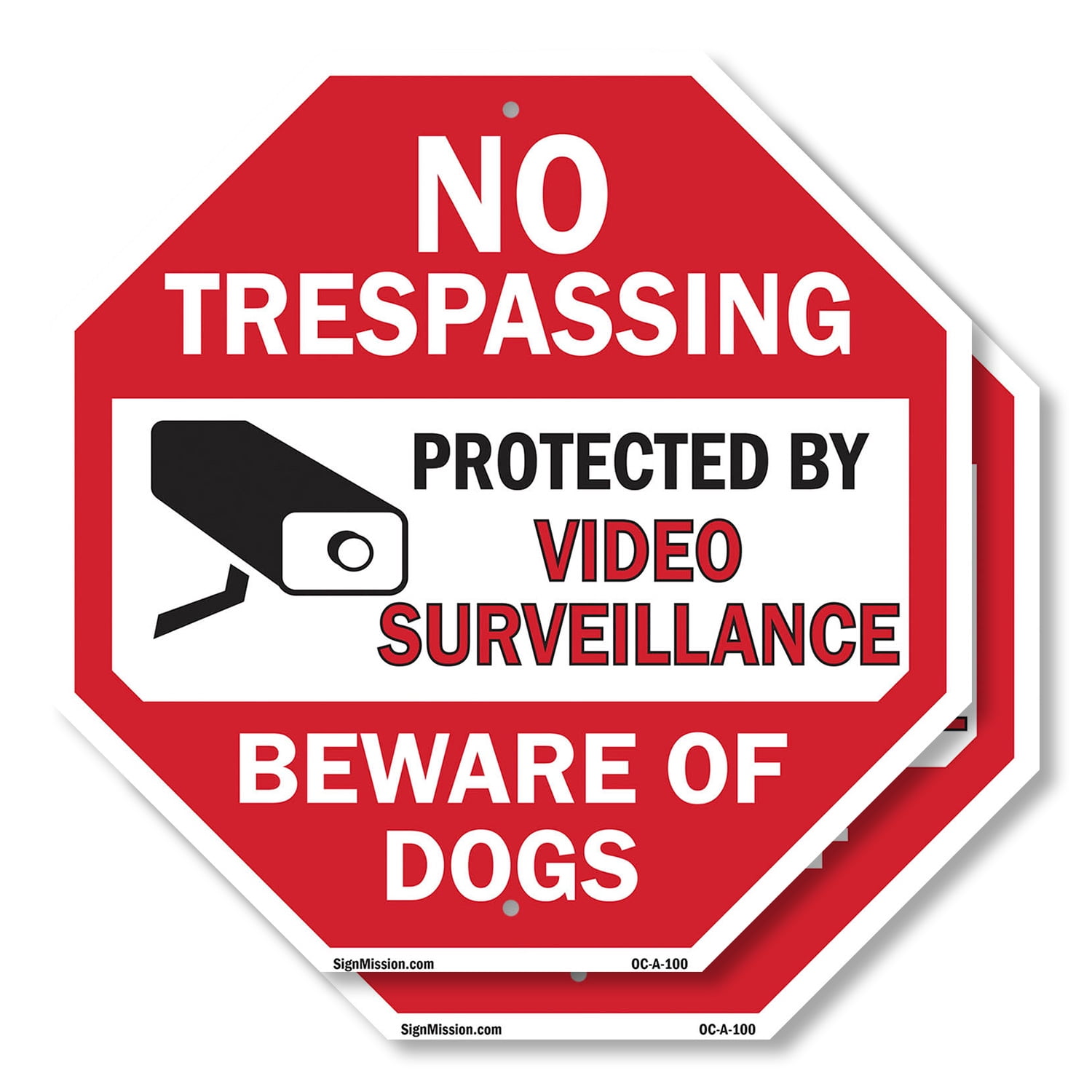 No Trespassing Protected by Video Surveillance Beware of Dogs (2 Pack ...