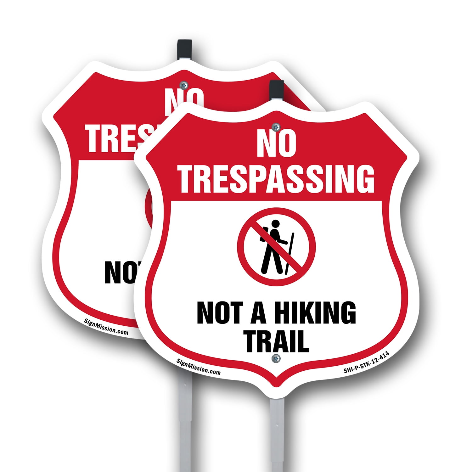 No Trespassing Shield Sign Not A Hiking Trail (2 Pack) 12 inch X 12 ...