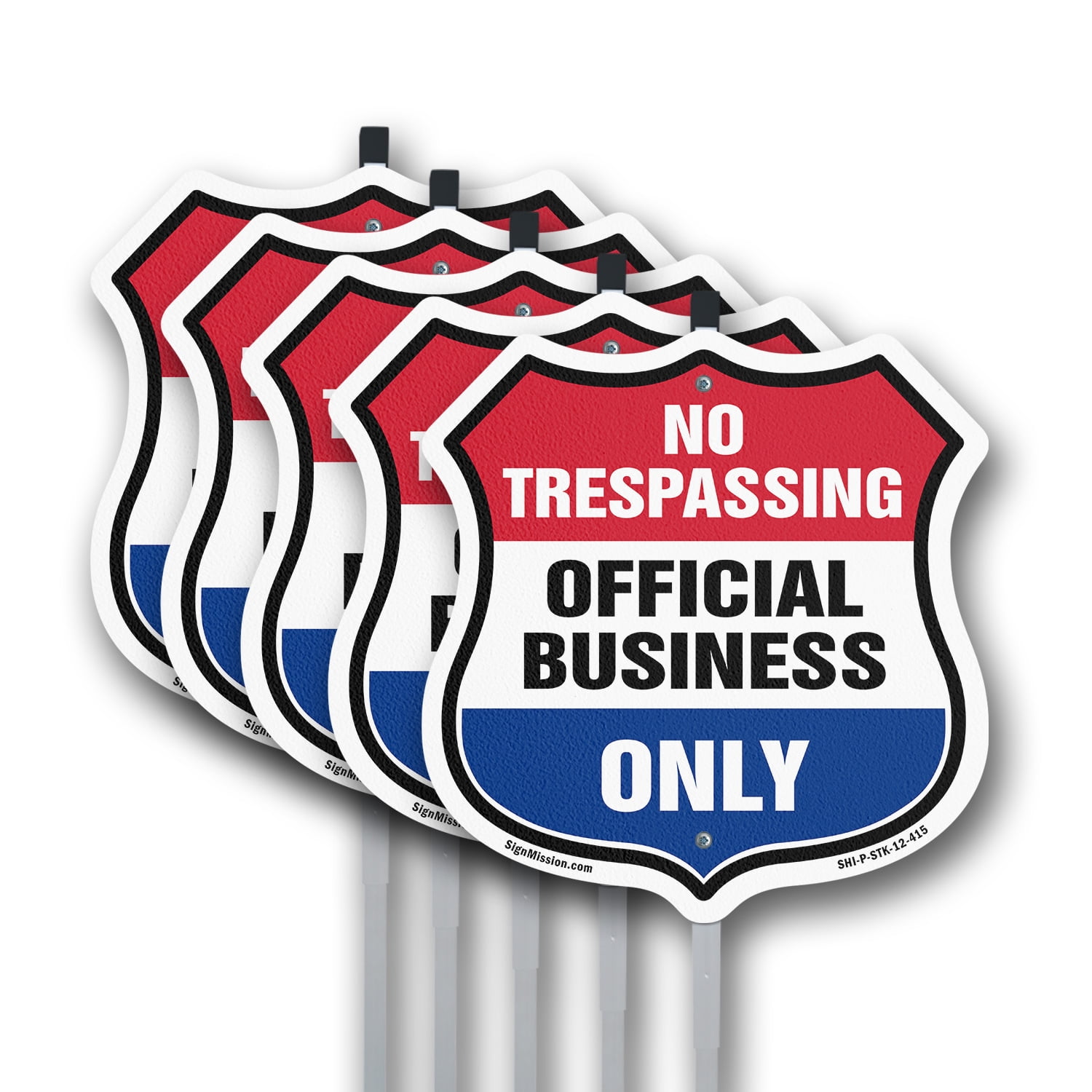 No Trespassing Shield Sign Official Business Only (5 Pack) 12 inch X 12 ...