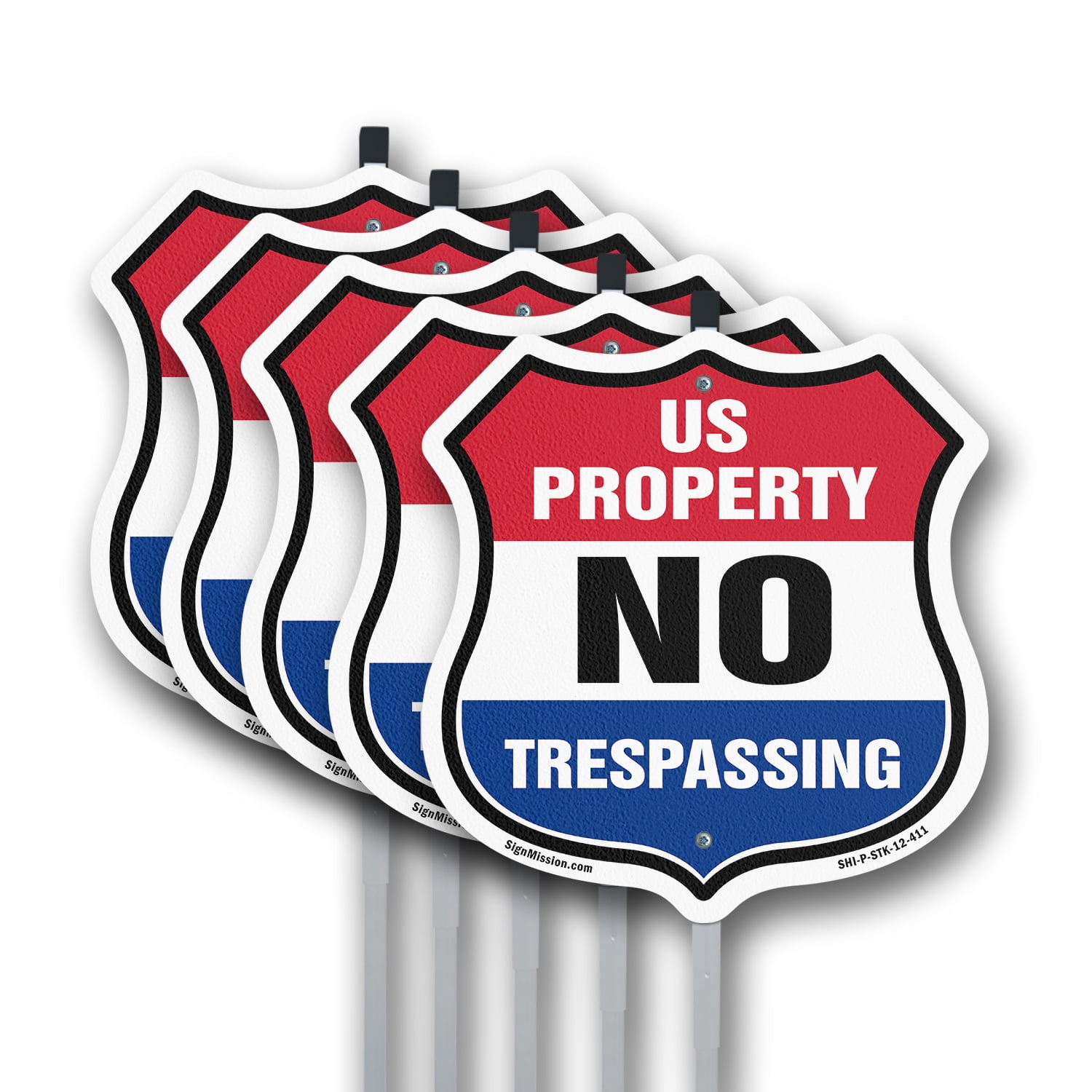 No Trespassing Shield Sign U.S. Property No Trespassing (5 Pack) 12 ...