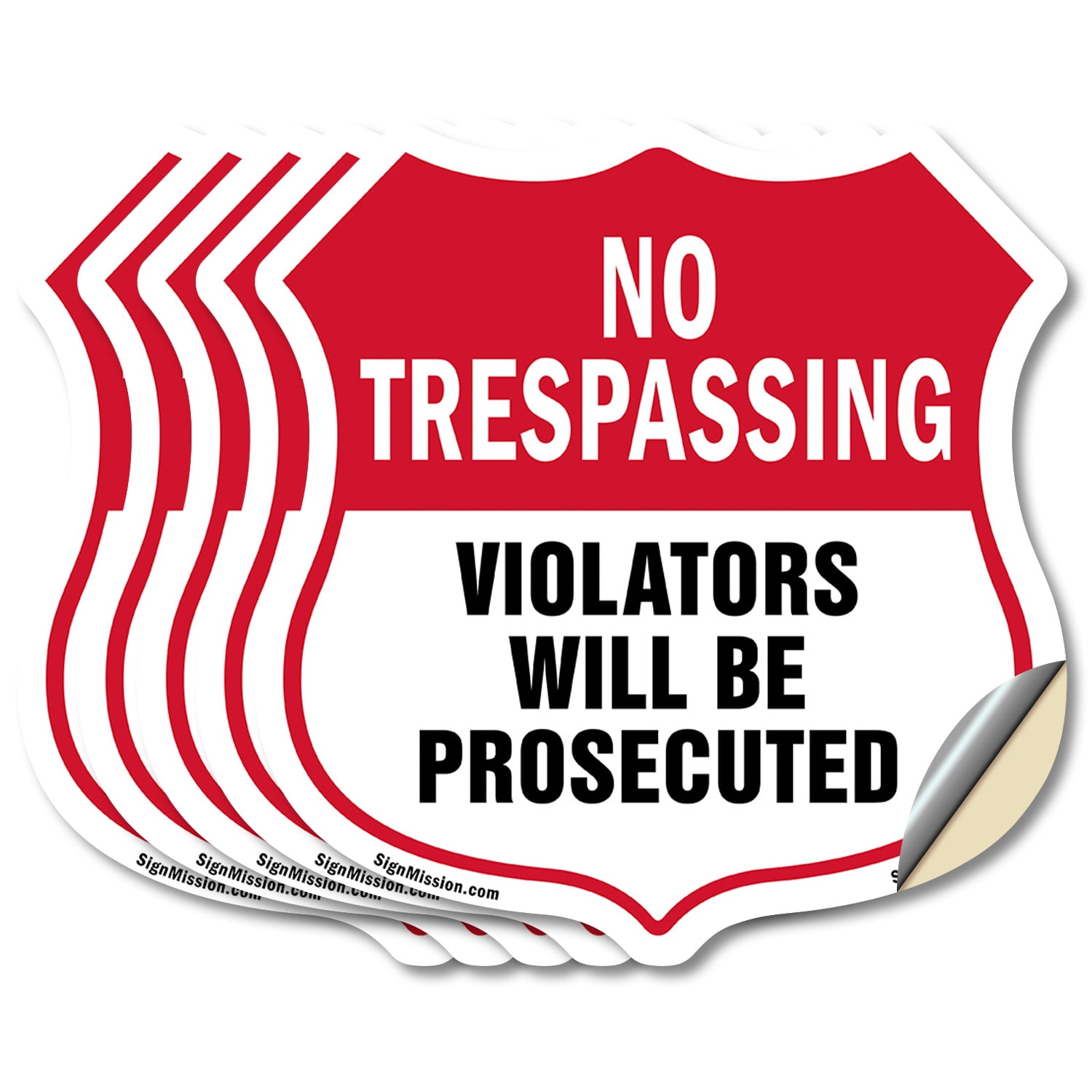 No Trespassing Shield Sign Violators Will Be Prosecuted (5 Pack) 4 inch ...