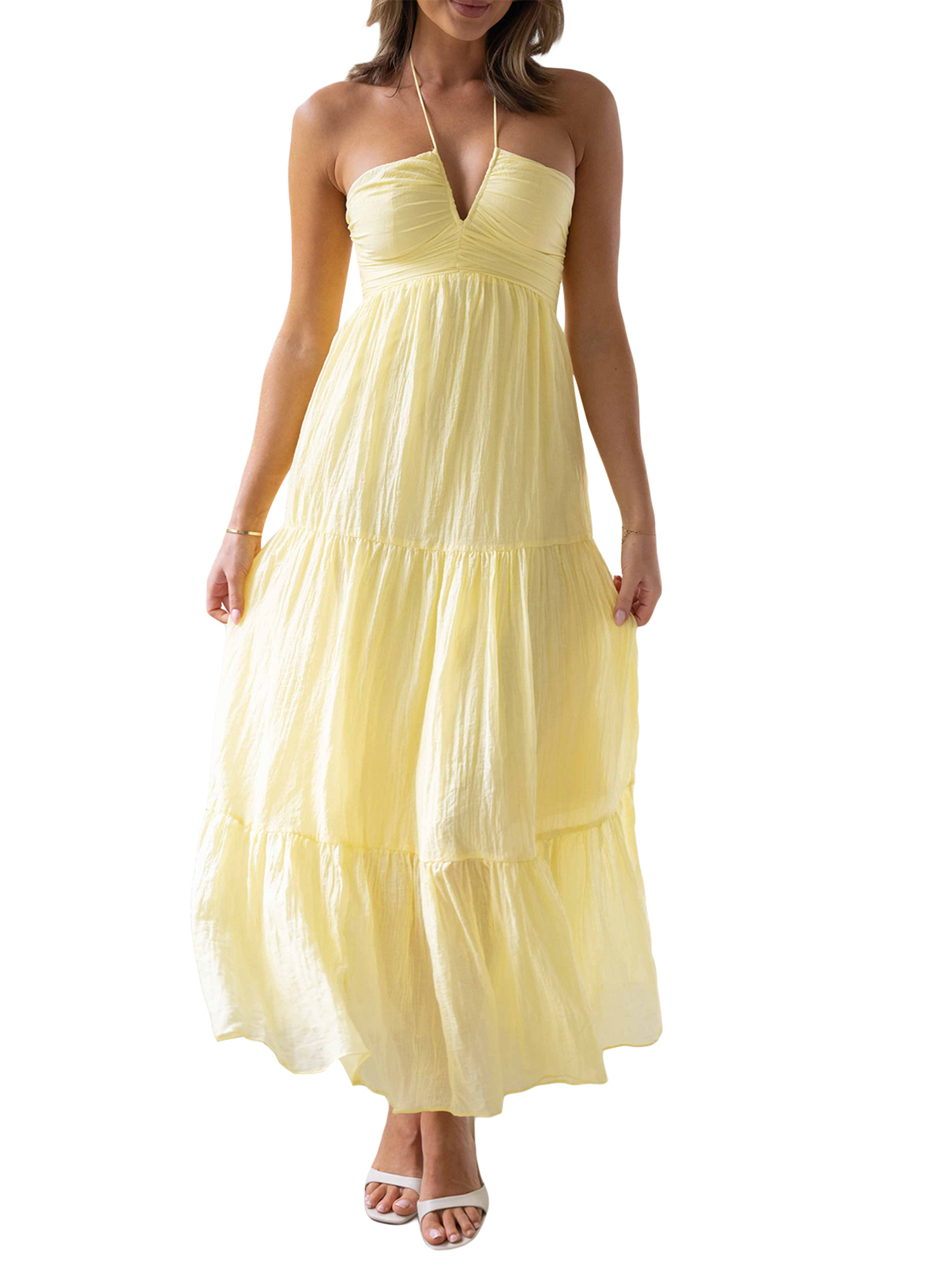 ZXZY Women Chiffon Solid Color Retro Long Skirt Dress - Walmart.com