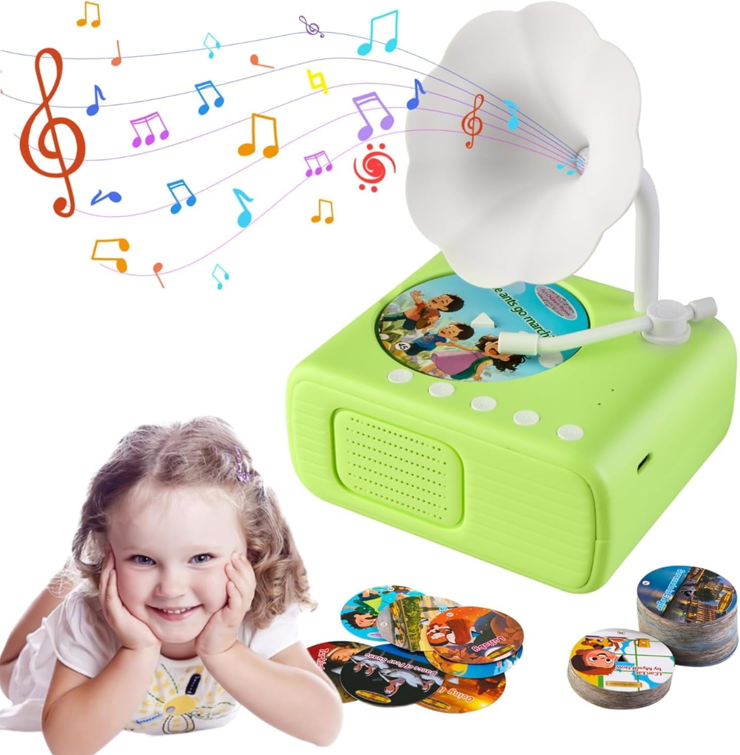 Tretregard Kids Phonograph, with 96 Learning Cards and 10 Recording ...