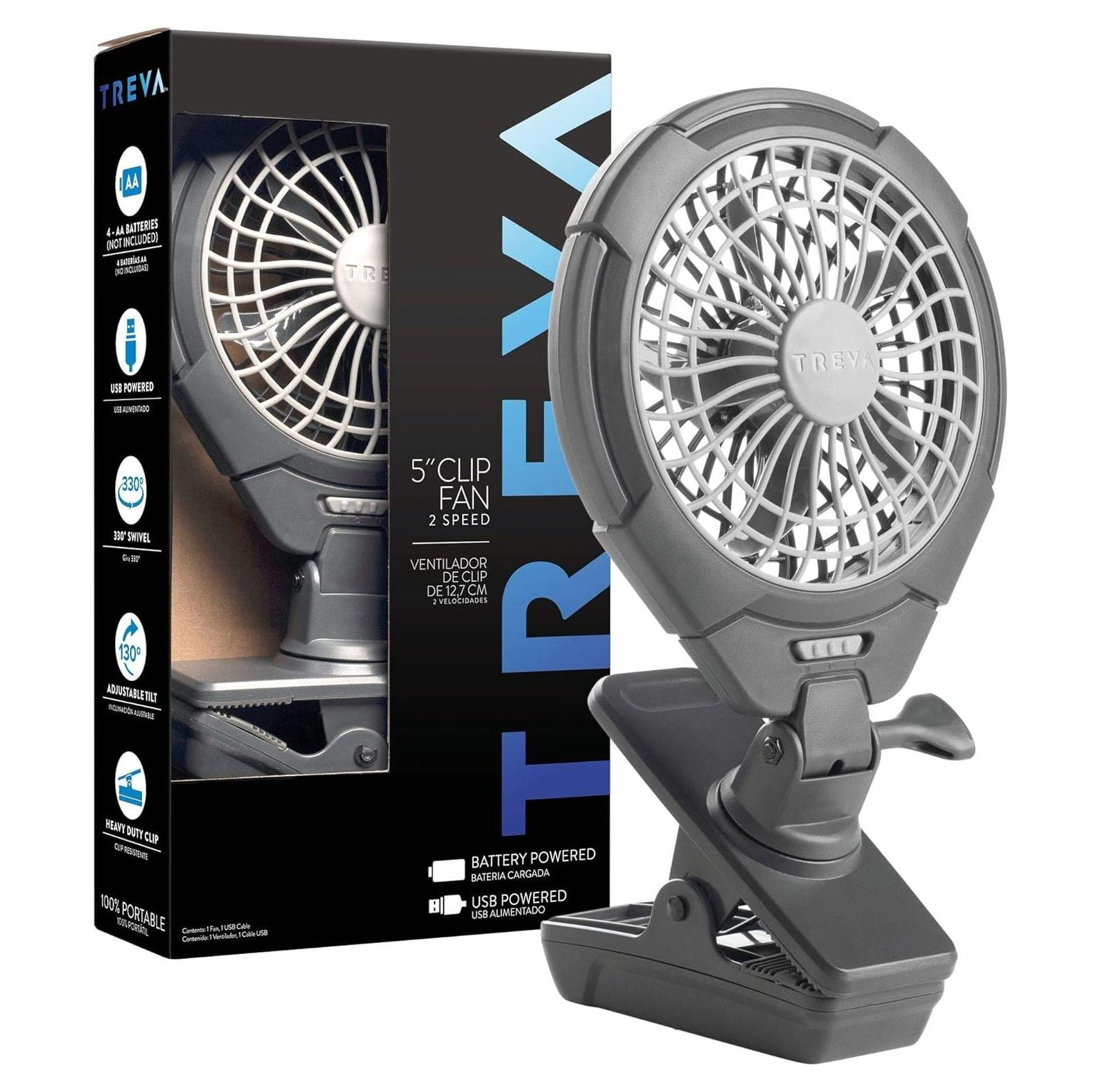 Treva 5 Inch Battery Powered Clip Fan - Slim and Portable Cooling ...