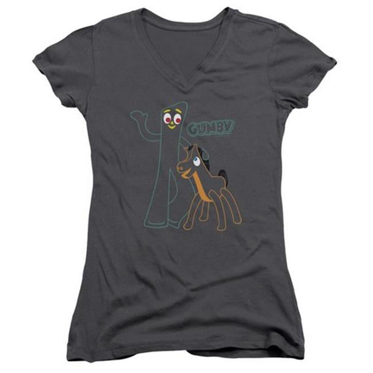 2Bhip Gumby Green Clay Character Outlines Junior V-Neck T-Shirt Tee ...