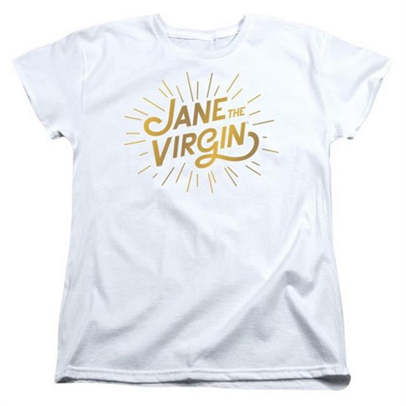 Trevco Jane The Virgin-Golden Logo - Short Sleeve Womens Tee - White ...
