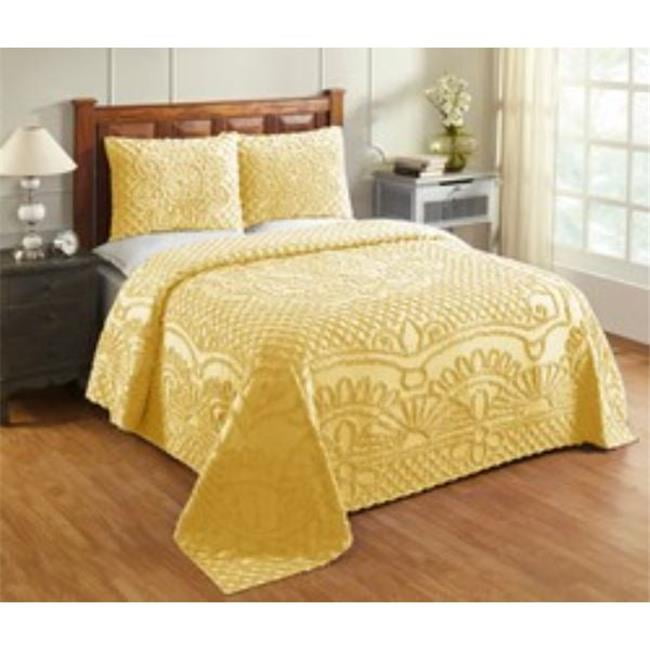 Trevor Queen & King Size Bedspread Set, 100% Cotton Chenille, Tufted Medallion Design, Yellow ...