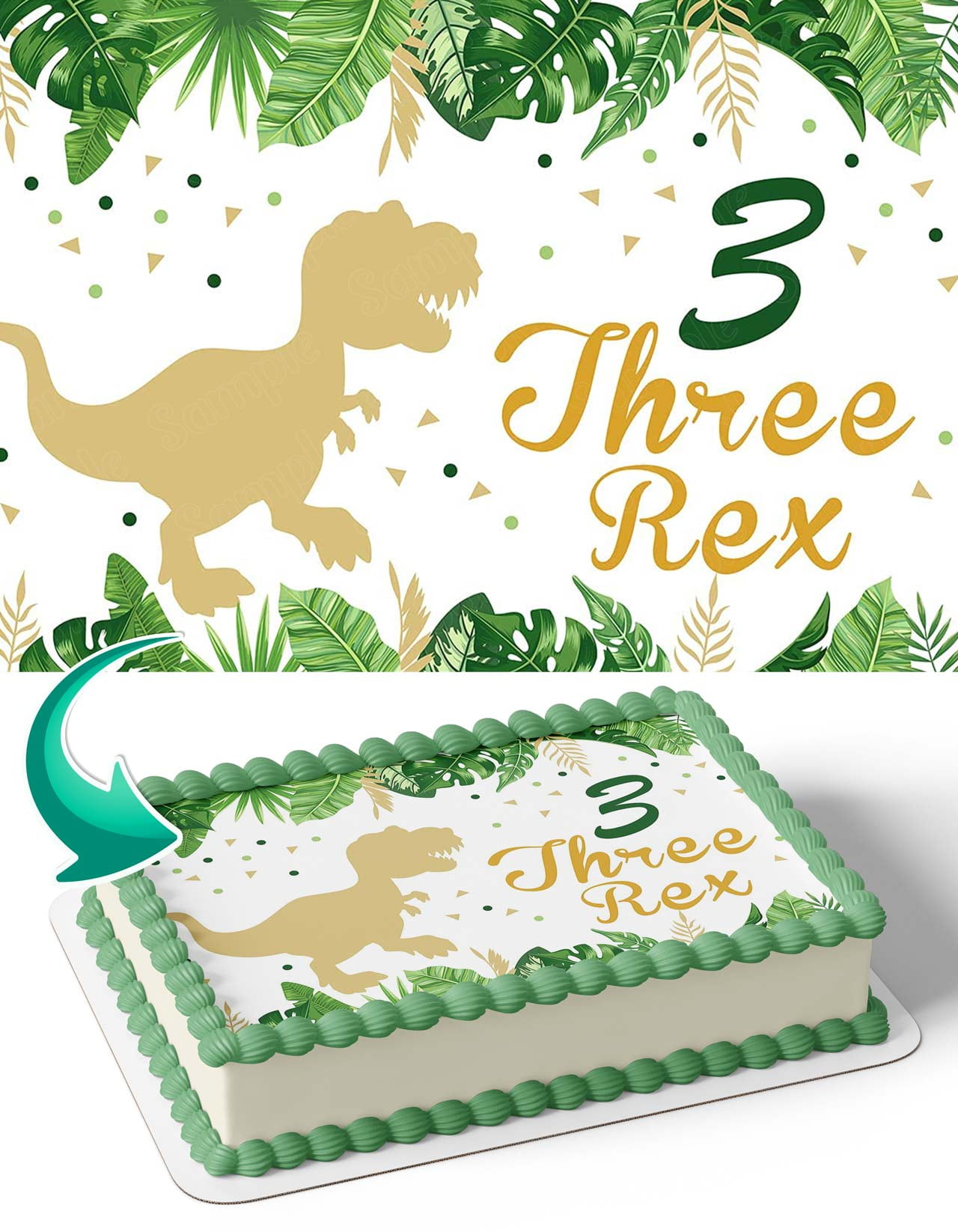 Trex Three Rex Birthday 3rd Birthday Edible Image Cake Topper Personalized Birthday Sheet Decal ...