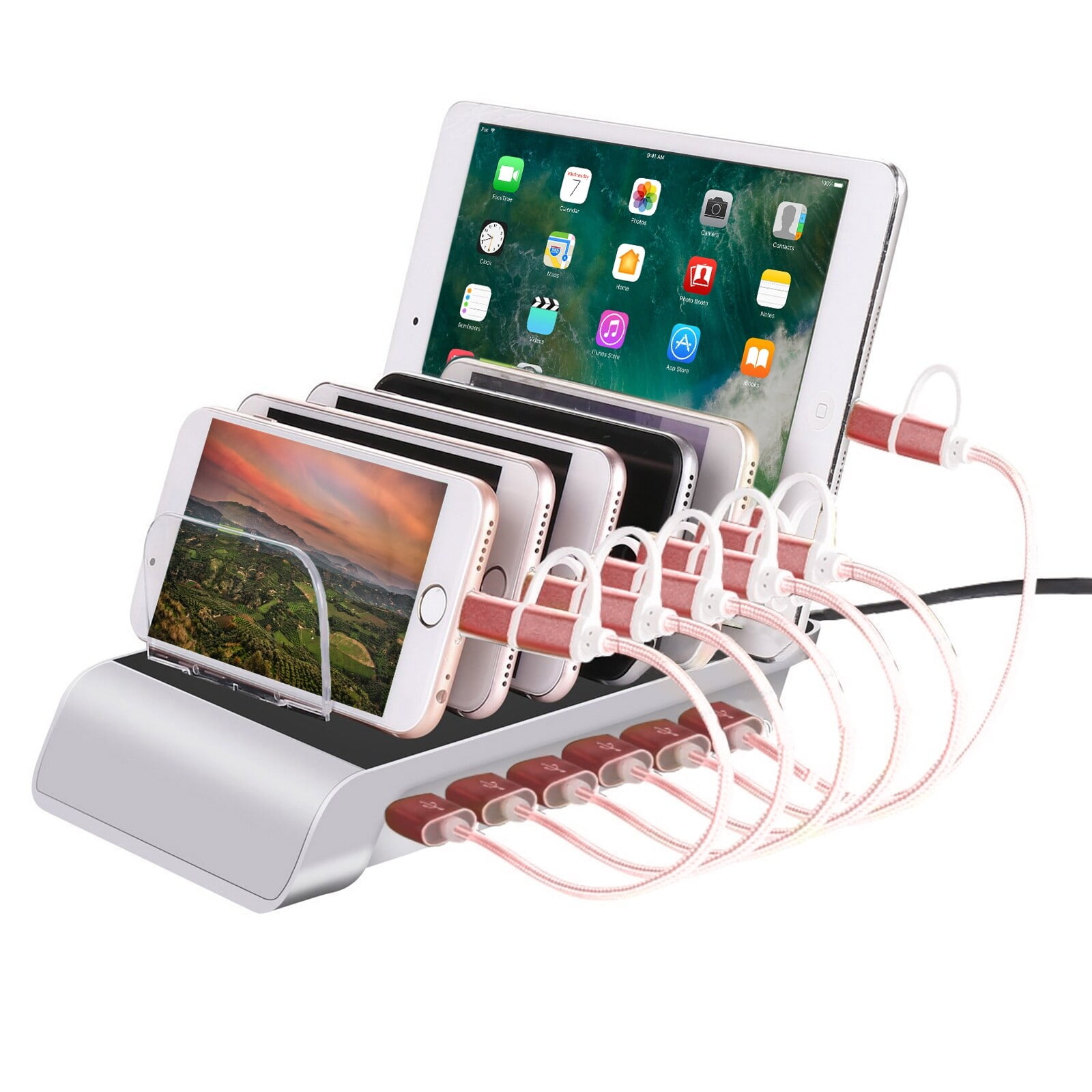 Trexonic 10.2A 6-Port USB Charging Station with Brackets, Silver ...