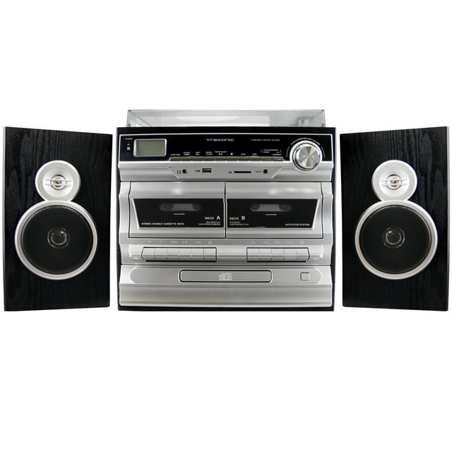 Trexonic 3-Speed Stereo Turntable with CD, Double Cassette Player, FM ...
