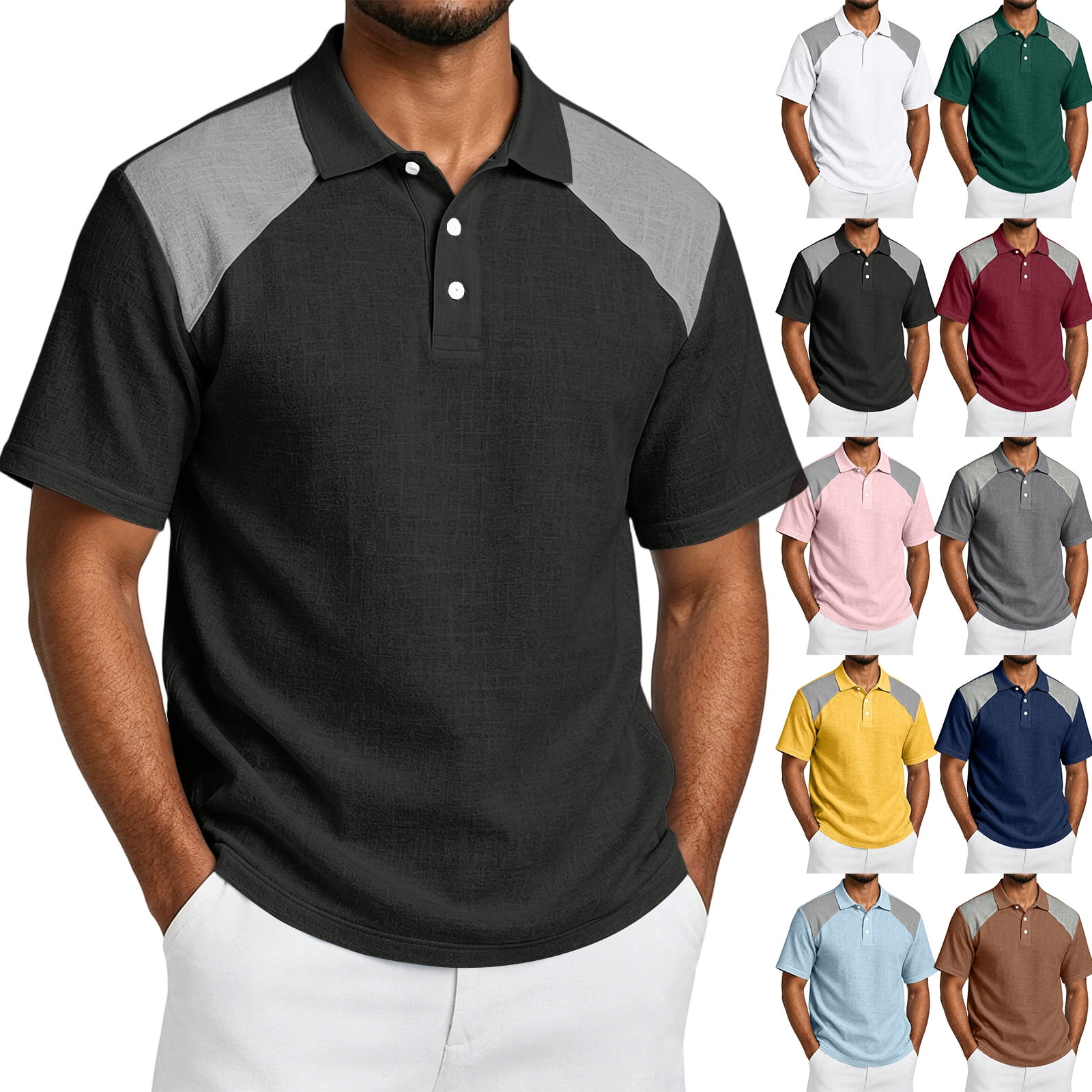 Trgacdwlo Cotton Linen Men's Polo Shirts Patchwork Raglan Men Short ...