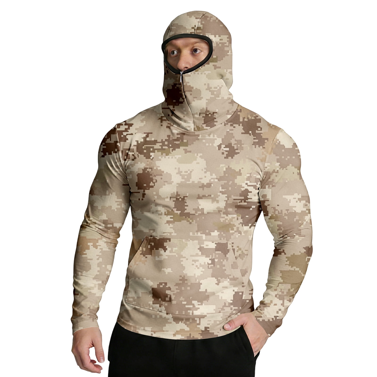 Trgacdwlo Ice Silk Camo Mens Hooded Rash Guard with Mask Mens Sun ...