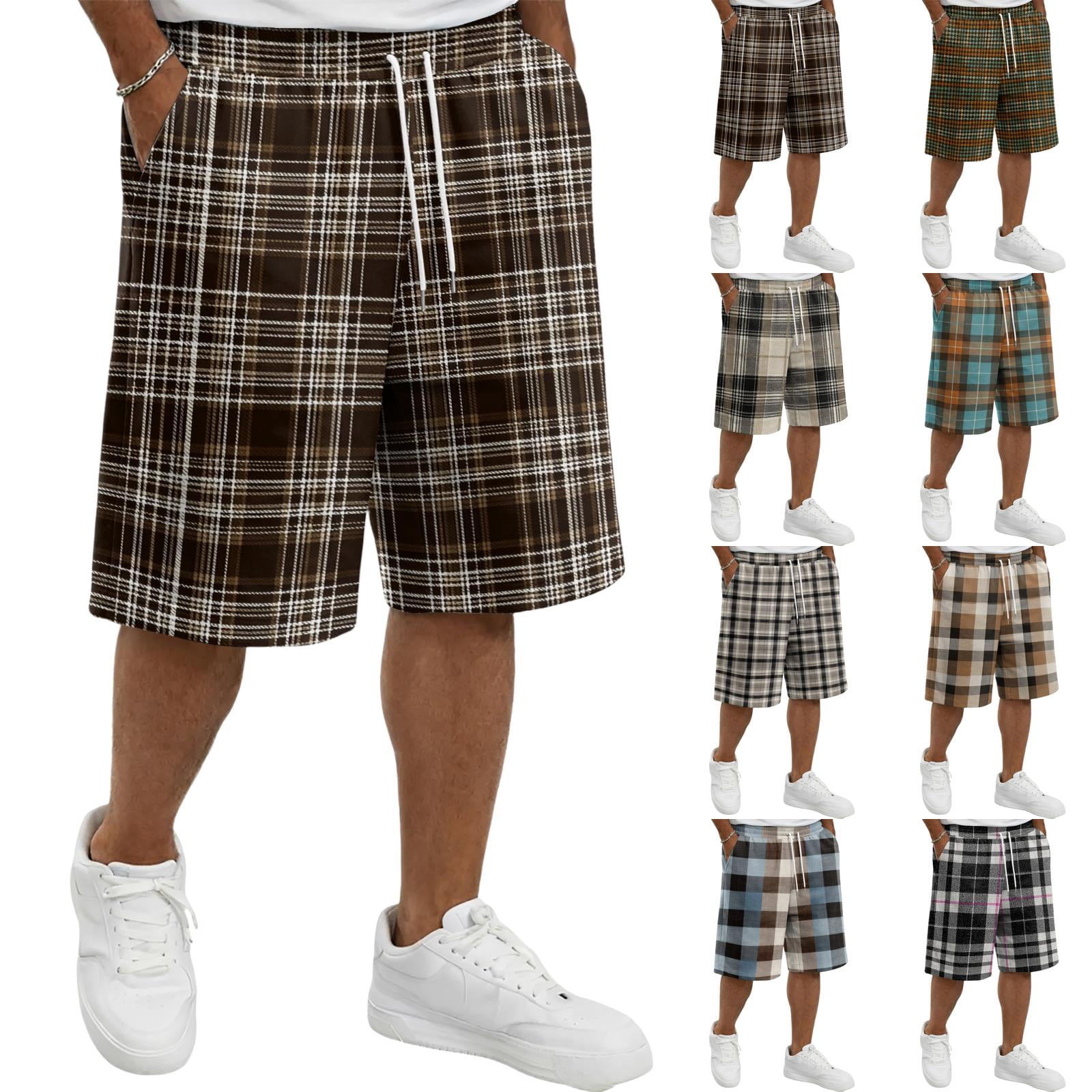 Trgacdwlo Men Shorts Casual Plaid Elastic Waist Beach Shorts for Men ...