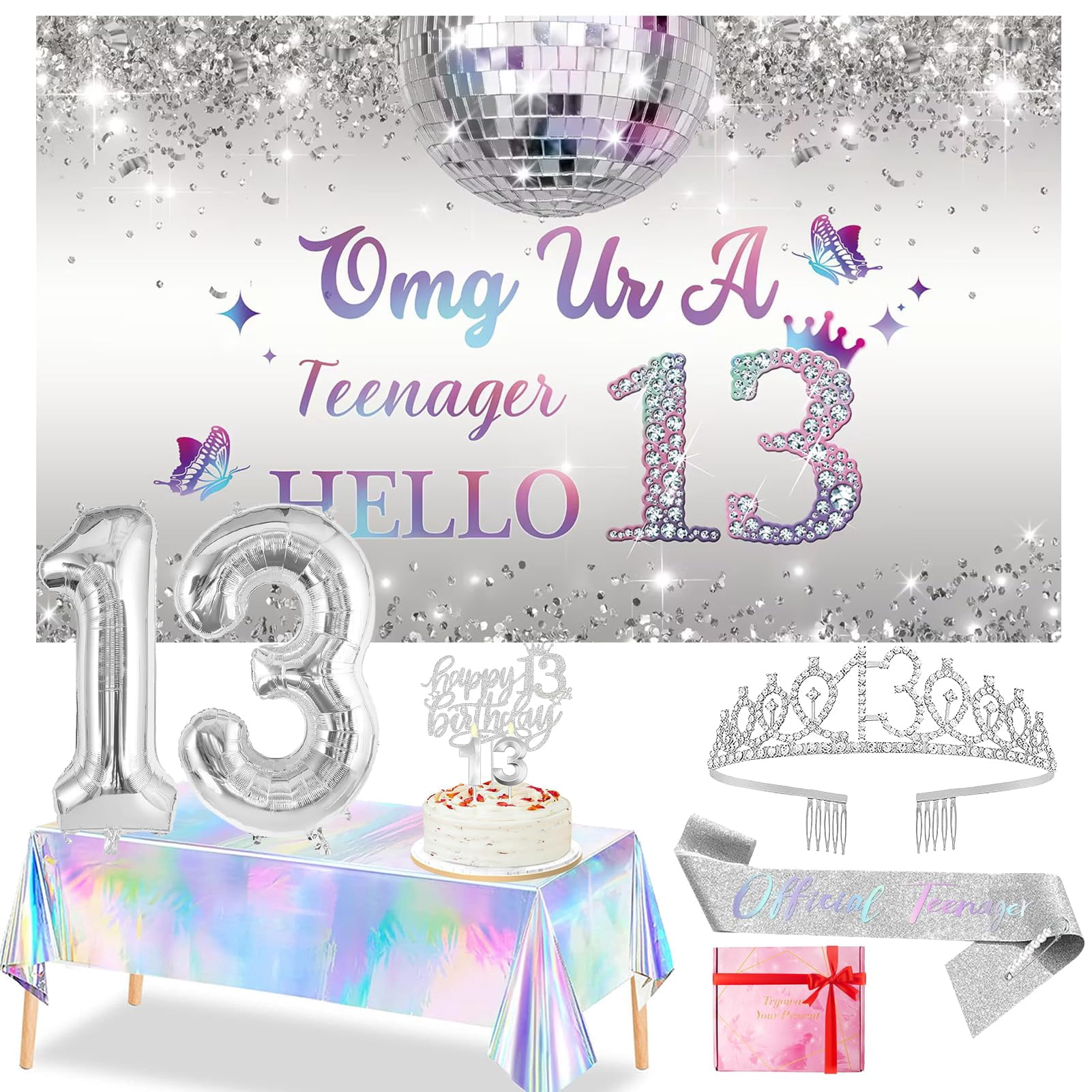 Trgowaul 13th Birthday Decorations IFF17 for Girls, Silver 13 Year Old ...